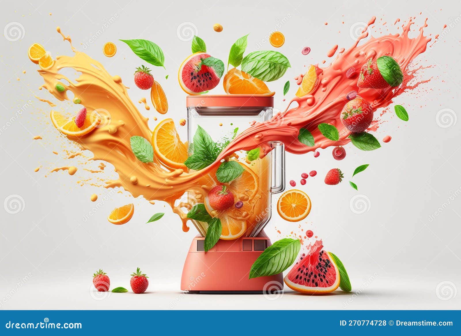 Blender With Fruit Flying, Isolated On White Background, Fruit Juice ...