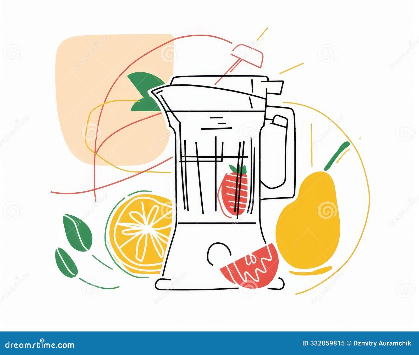 Blender or Juicer with Fruit in Continuous One-line Drawing. Single ...