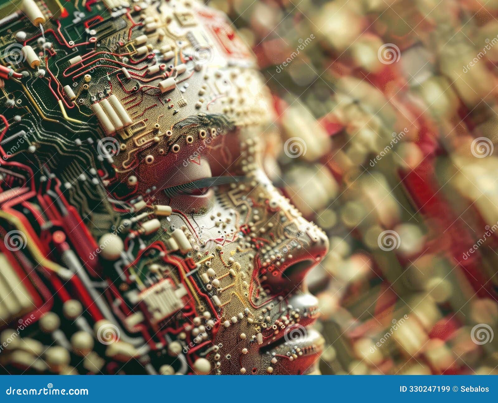 Blending Human Features with Intricate Circuitry Design Stock ...