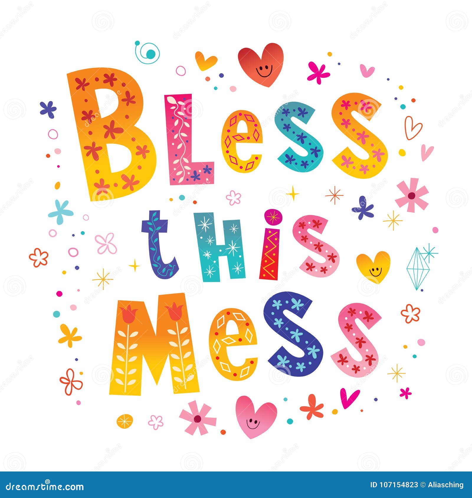 Bless this mess stock vector. Illustration of typo, lettering - 107154823