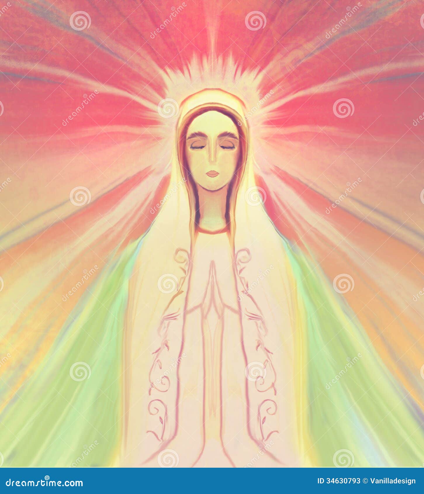Blessed Virgin Mary Portrait Stock Illustration - Illustration of pray ...
