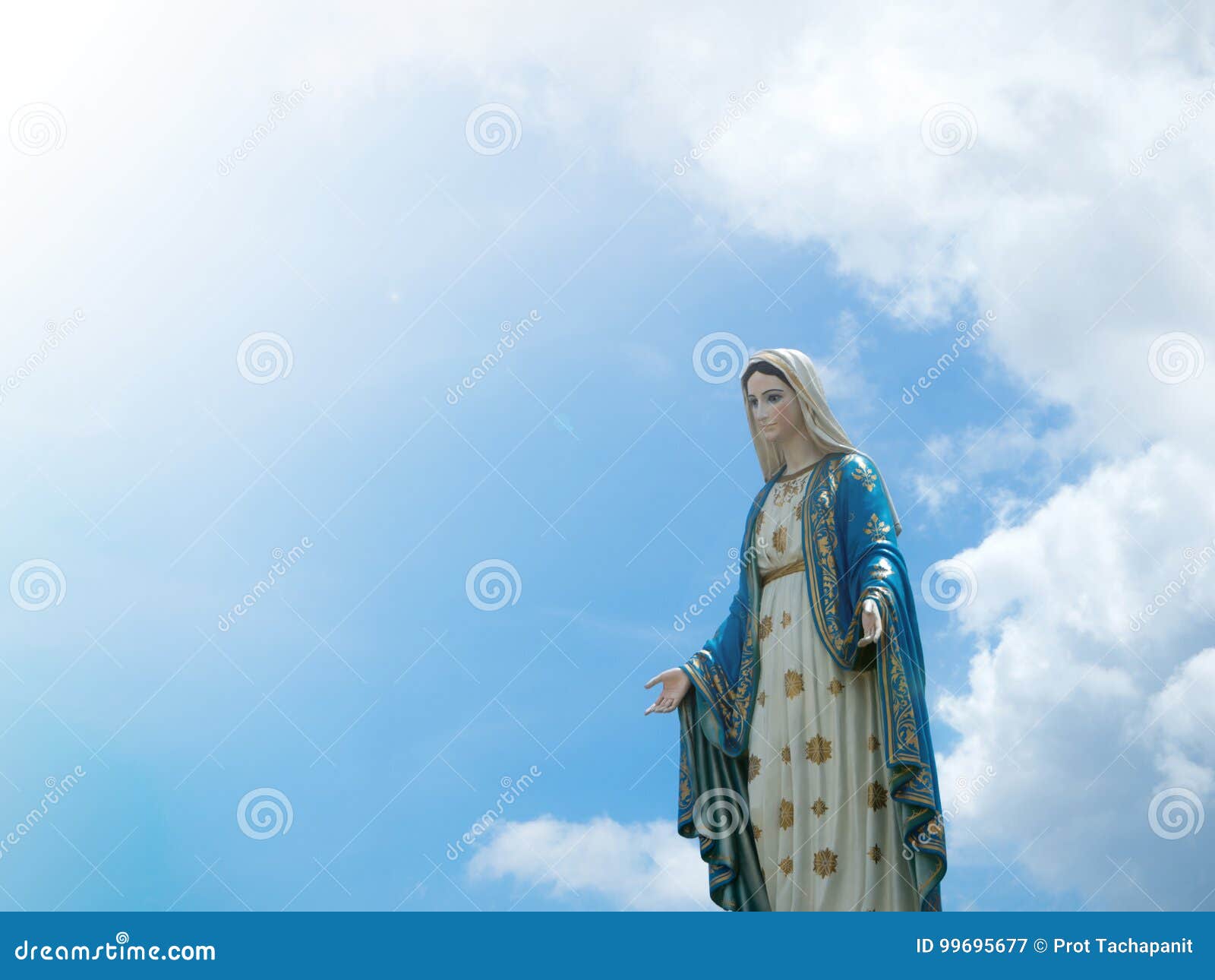 The Blessed Virgin Mary Statue Blue Sky Background Stock Image - Image ...