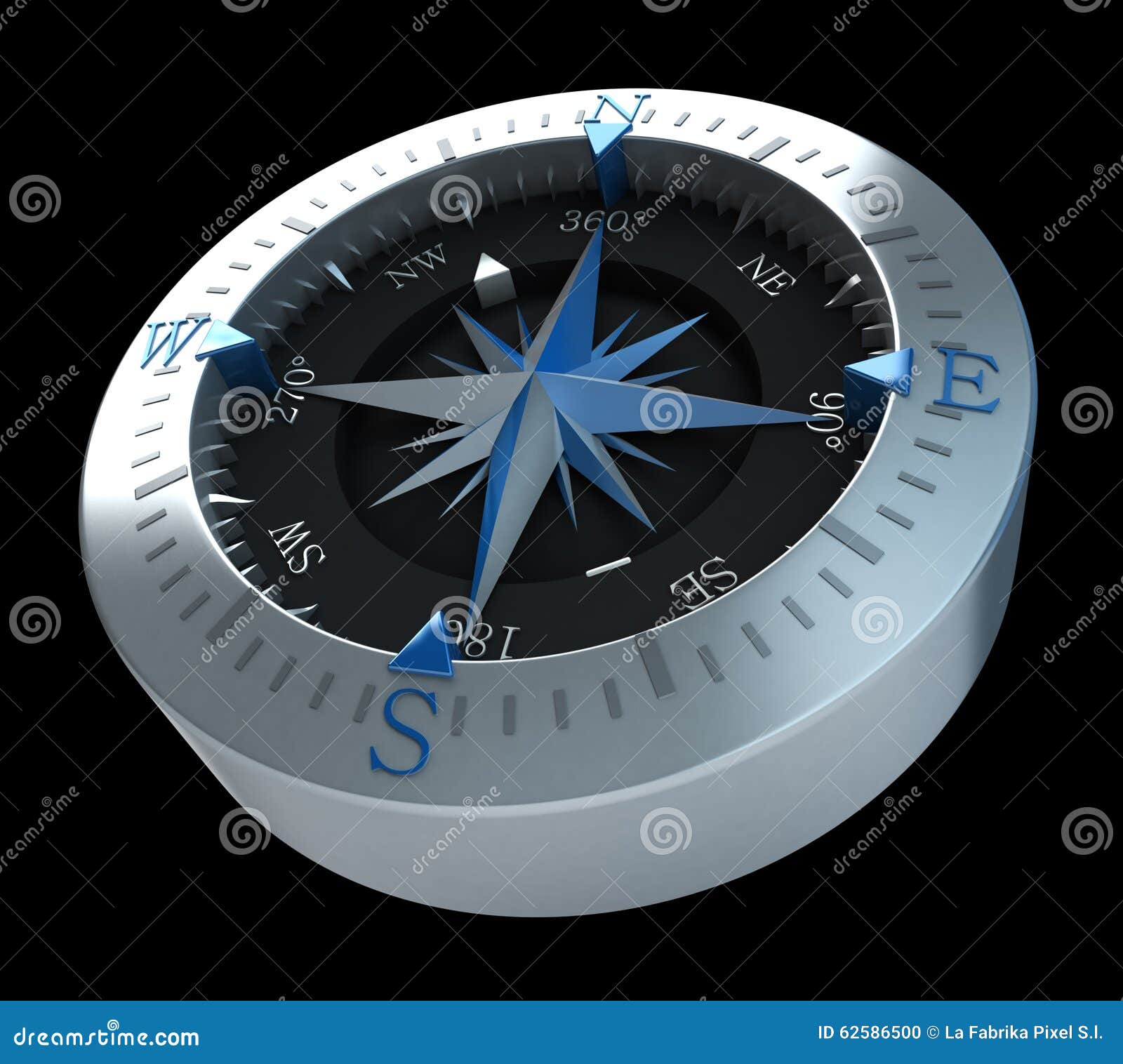 Bleu De Boussole Sur Le Noir Illustration Stock - Illustration of métal ...
