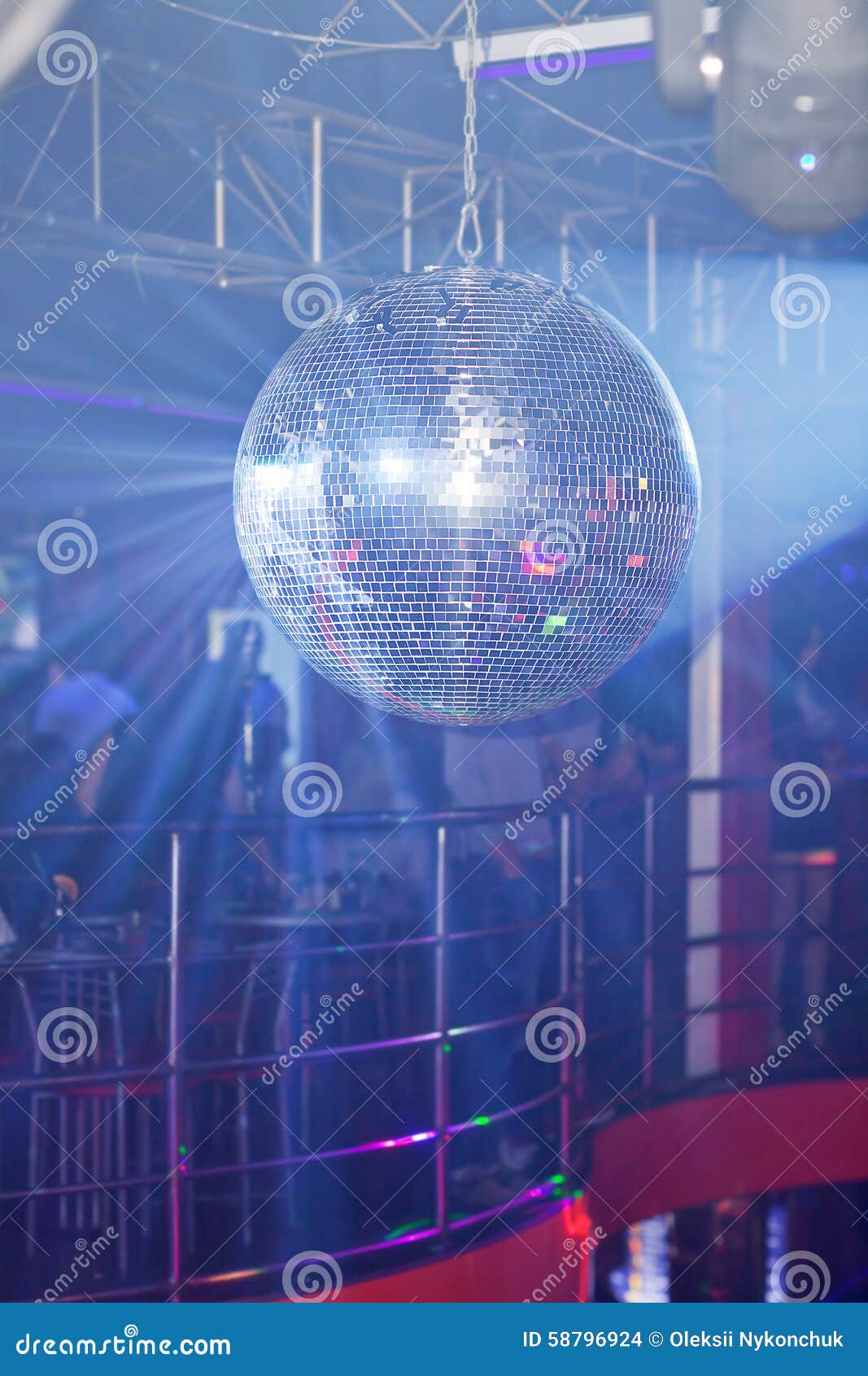 Blue Mirror Ball Rolling in the Night Club Stock Photo - Image of ...