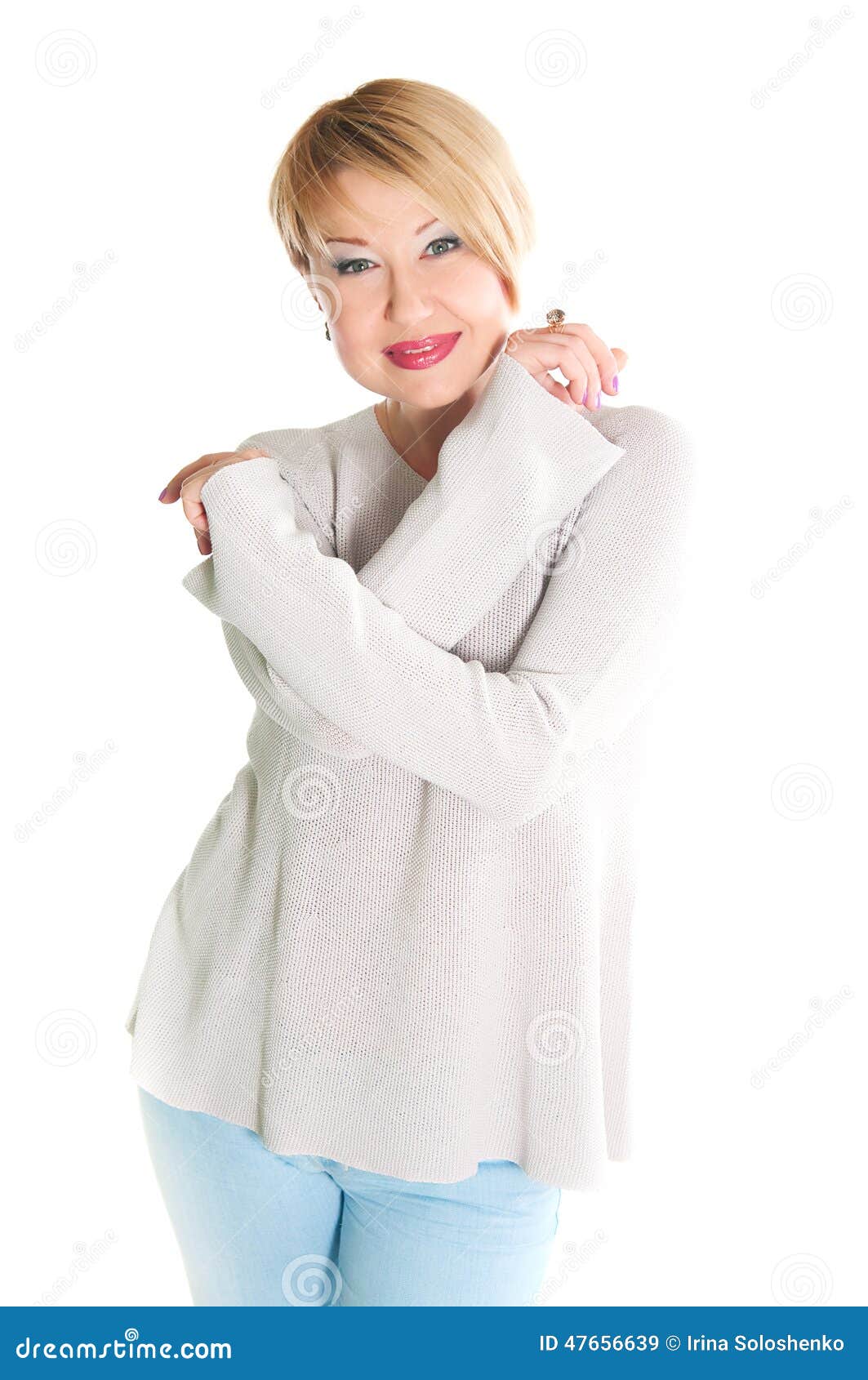 Blije Vrouw stock afbeelding. Image of trui, geleund - 47656639