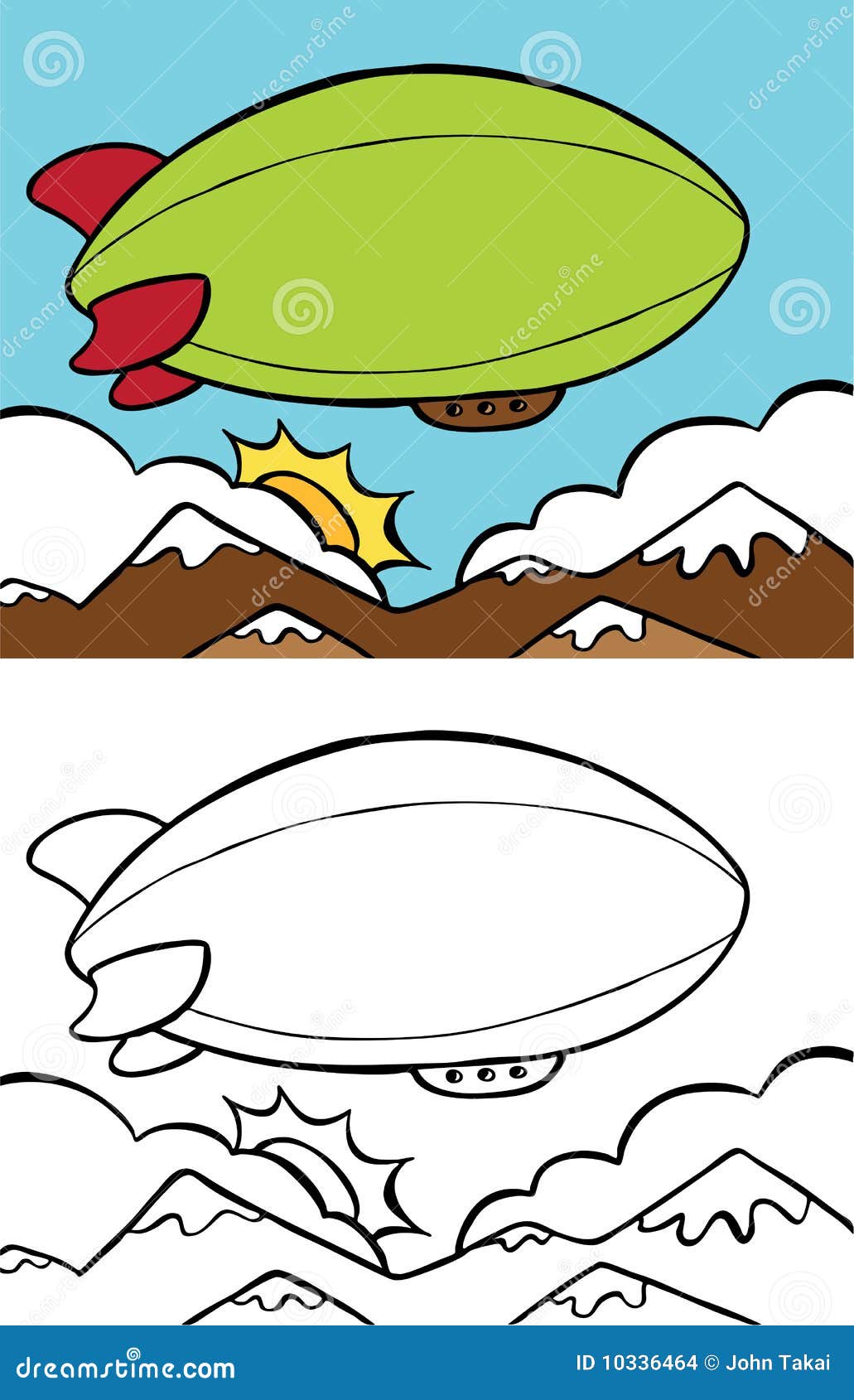 Blimp Coloring Page For Kids. Vintage Zeppelin Vector Illustration ...