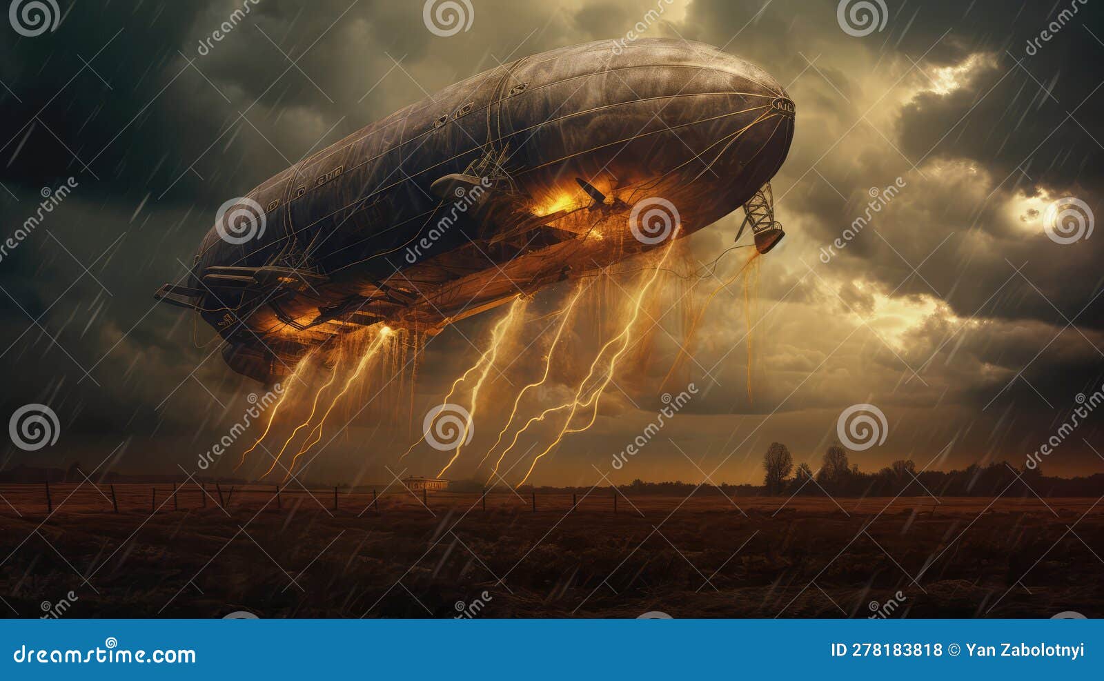 Blimp Crashes in a Storm. Generative AI Stock Illustration ...