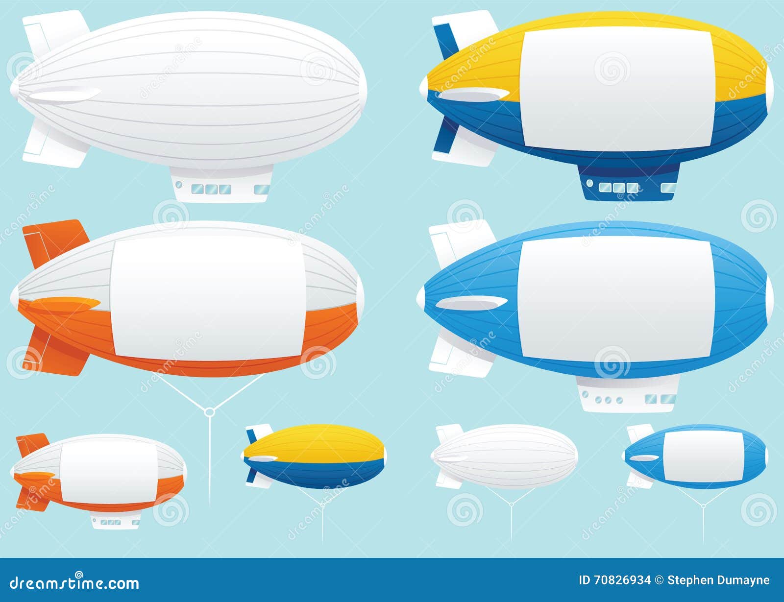Set Of Blimps With Advertising Banners Vector Illustration Isolated On ...