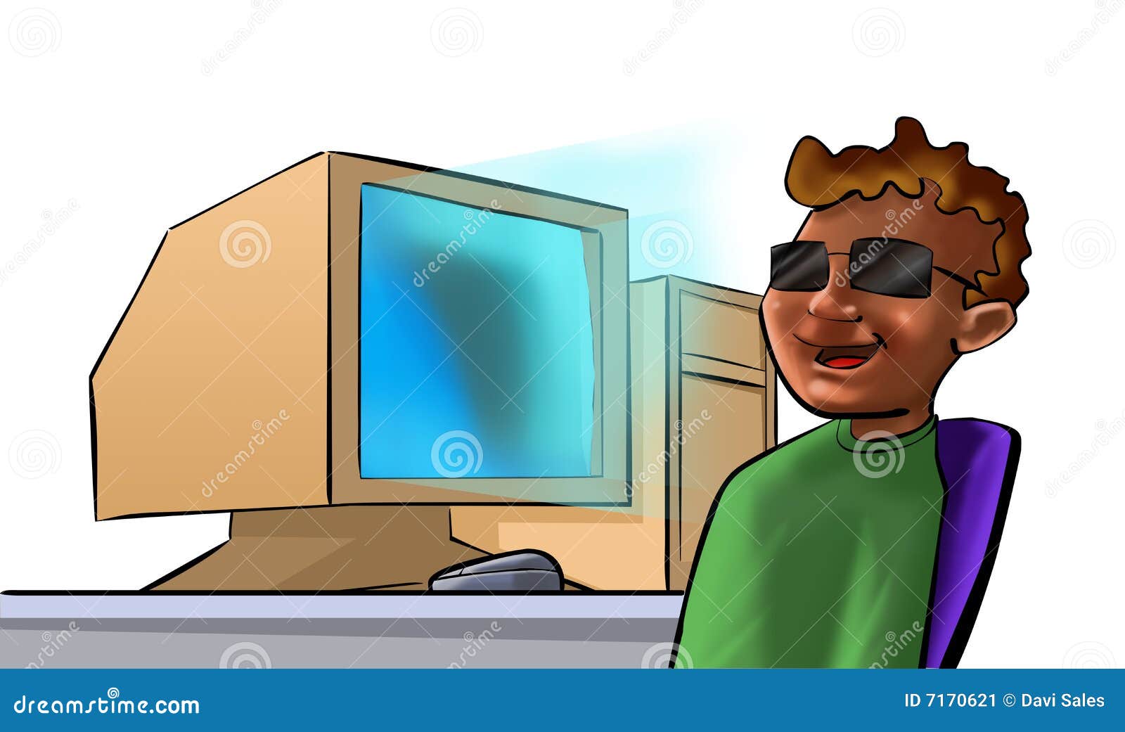 The Blind Boy and the Computer Stock Illustration - Illustration of ...