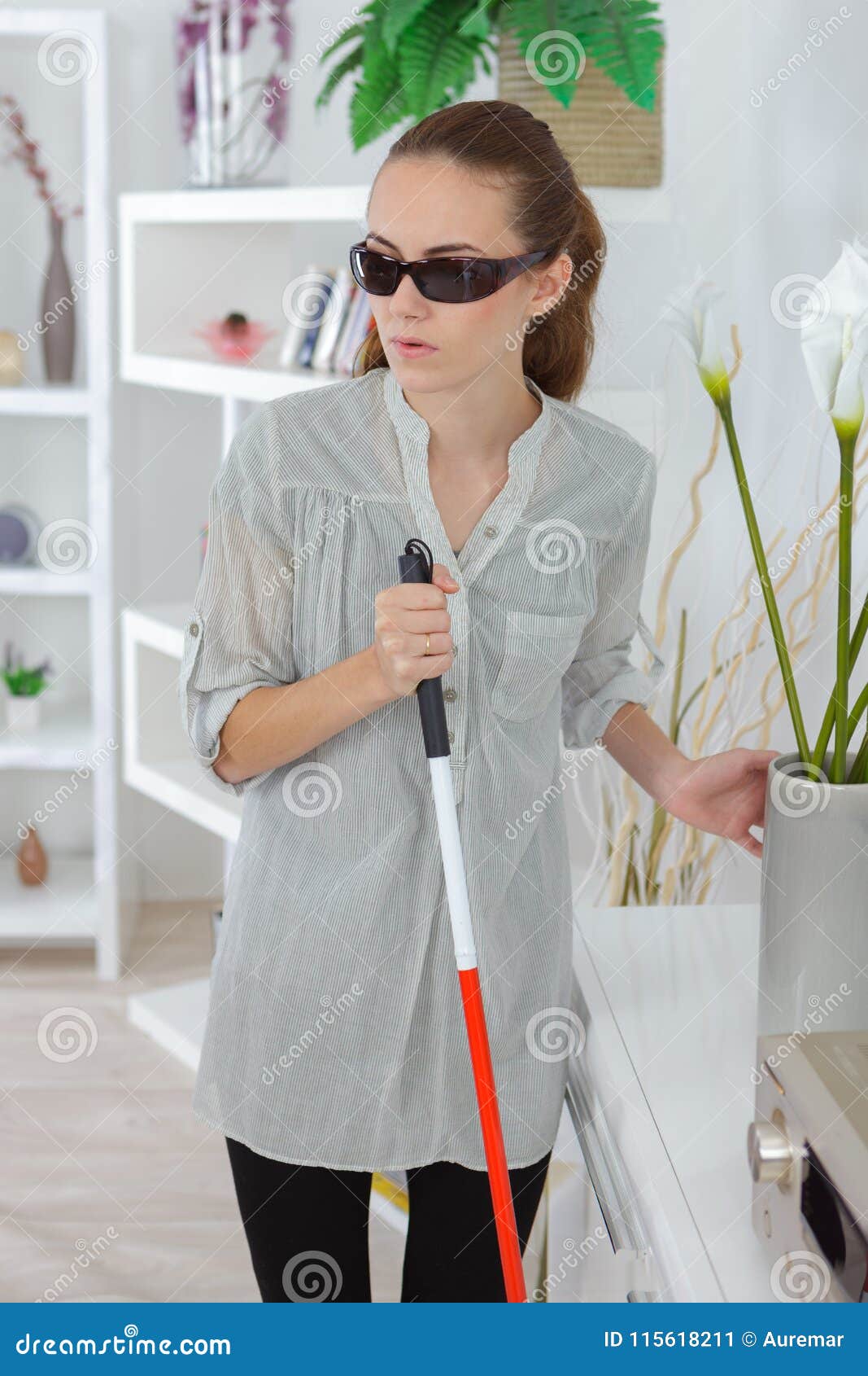 Blind female at home stock image. Image of home, copyspace - 115618211