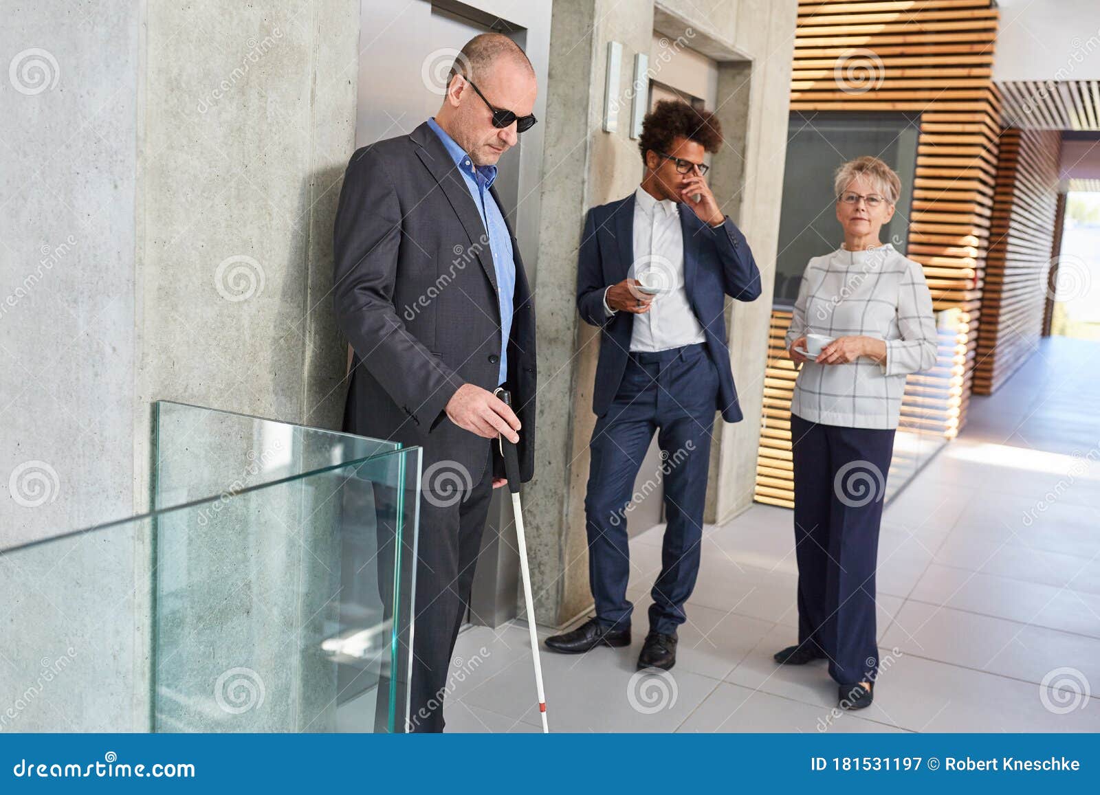 Blind Man with Cane and Business Colleagues Stock Image - Image of ...