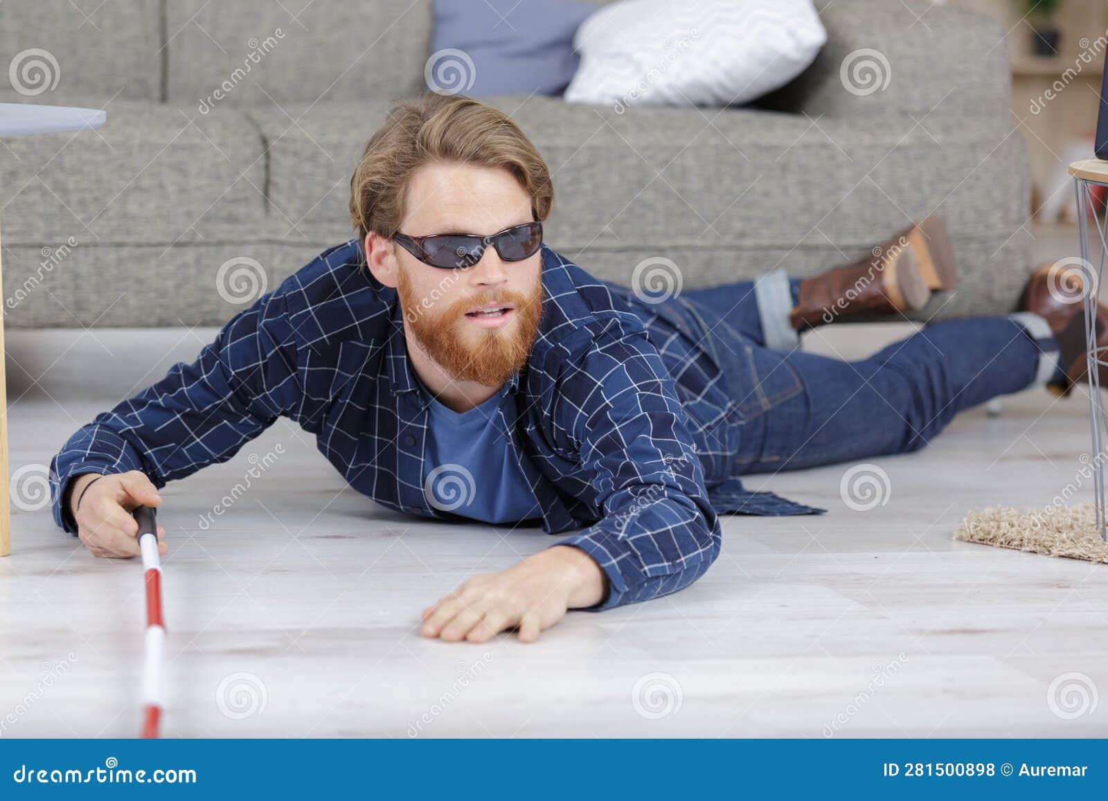 Blind man fell on floor stock photo. Image of alone - 281500898