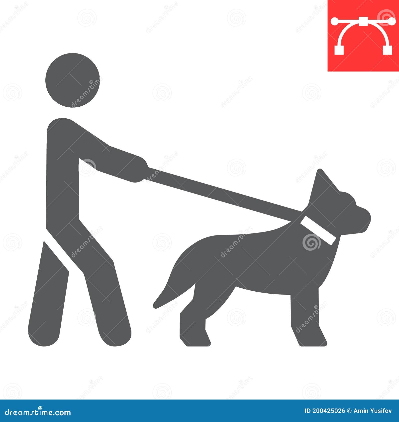 Blind Man with Guide Dog Glyph Icon, Disability and Pet, Blind with ...