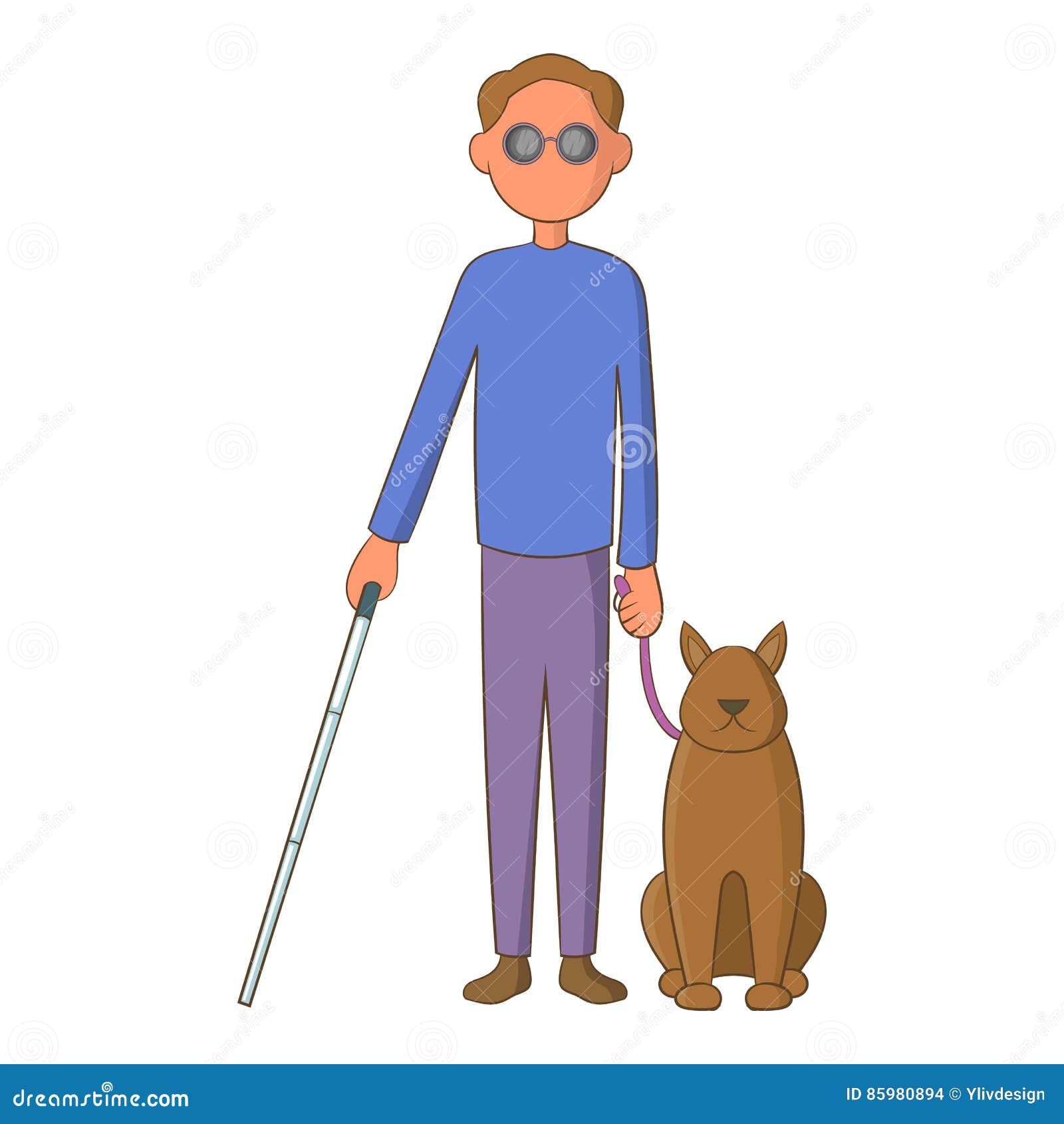 Blind Man with Guide Dog Icon, Cartoon Style Stock Vector ...