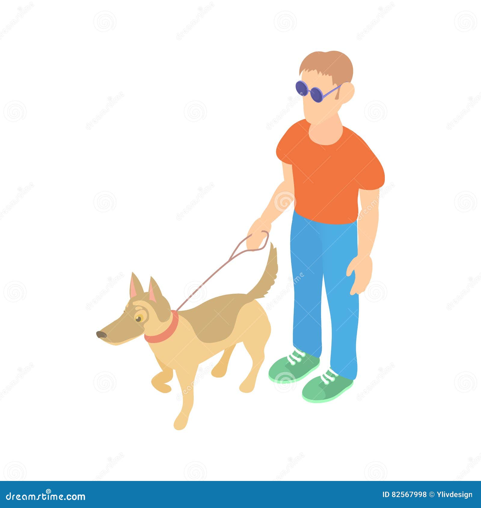 Blind Man with Guide Dog Icon, Cartoon Style Stock Vector ...