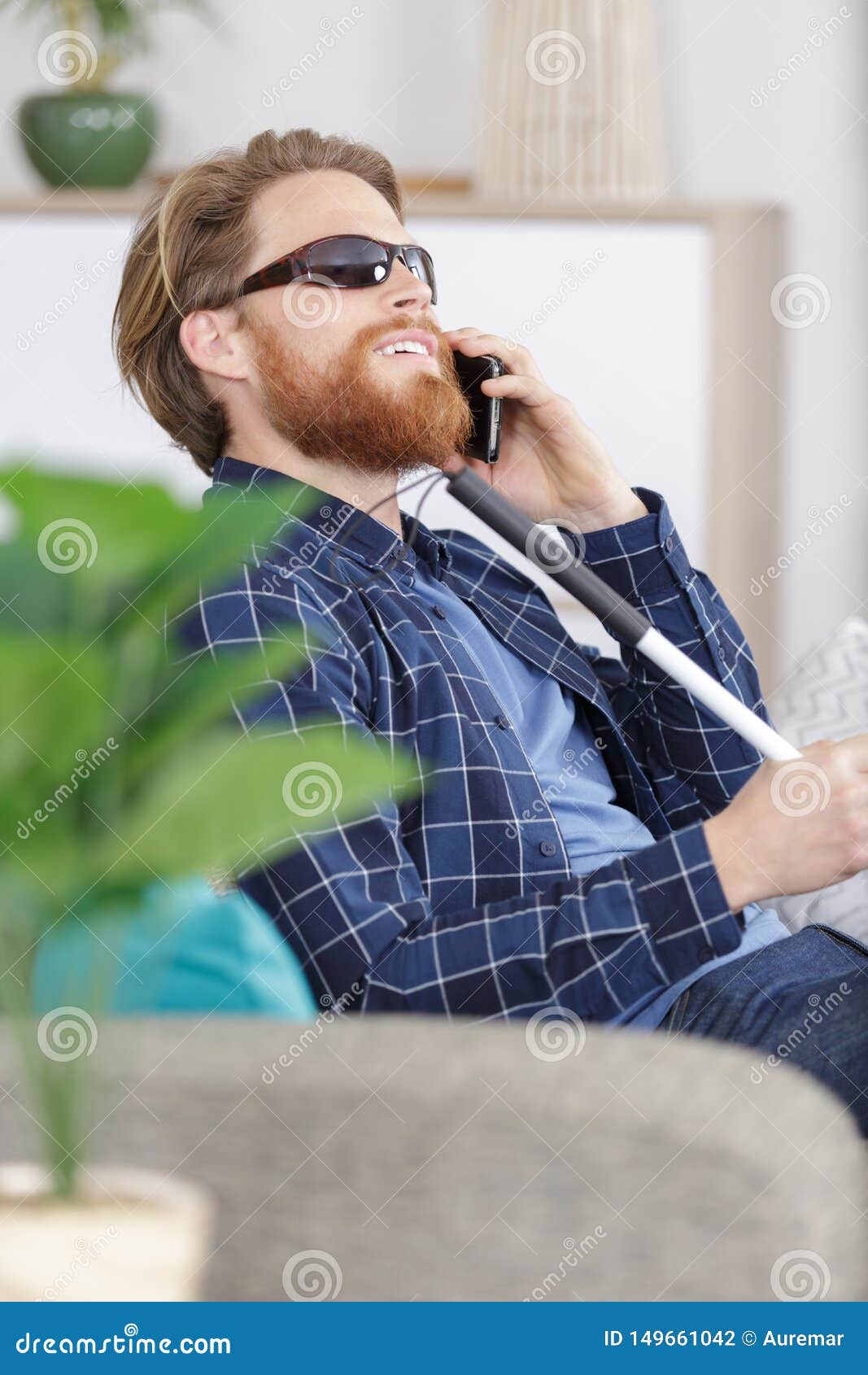 Blind man on phone stock photo. Image of culture, park - 149661042