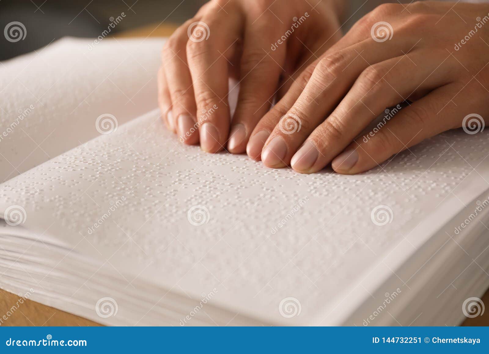Blind Woman Reading Book Written in Braille, Closeup. Stock Image ...