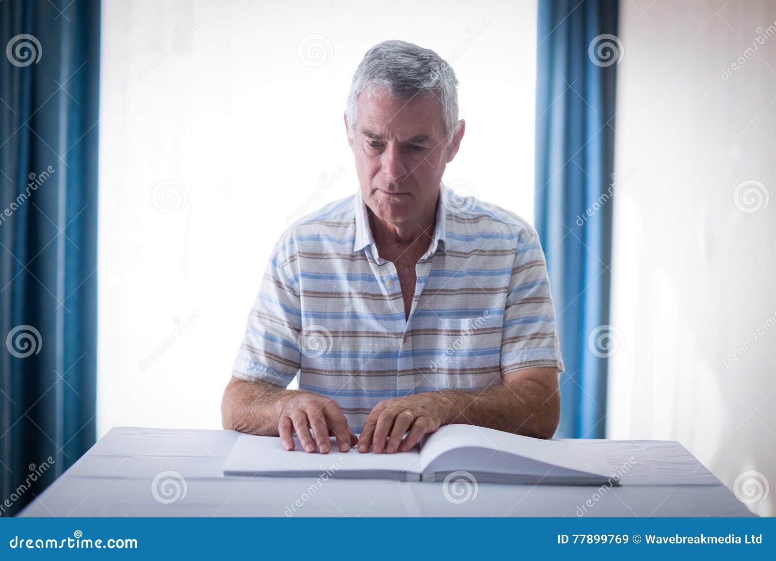 Blind Man Reading a Braille Book Stock Image - Image of concentration ...