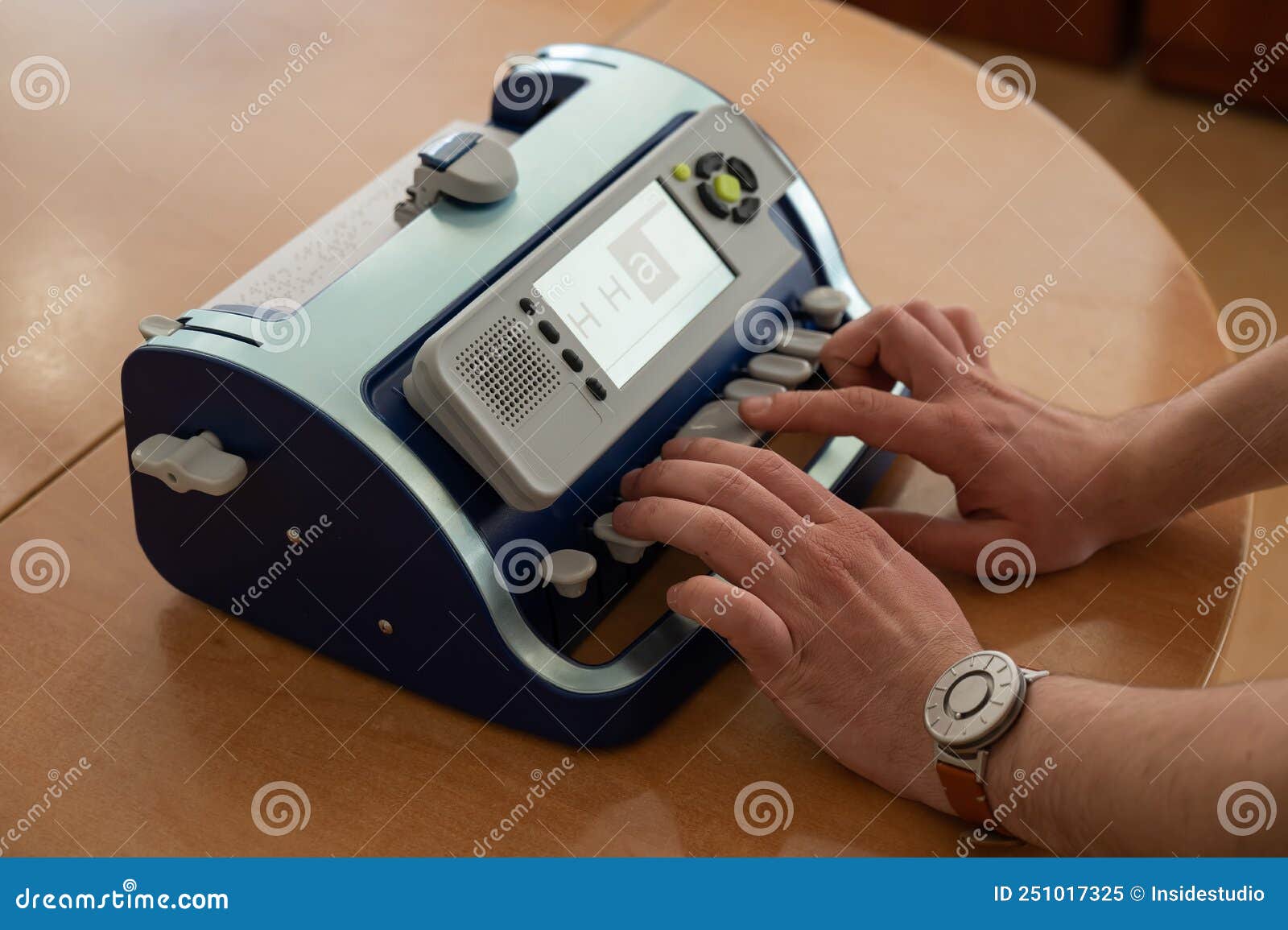 Blind Man Using Braille Typewriter. Stock Image - Image of impaired ...