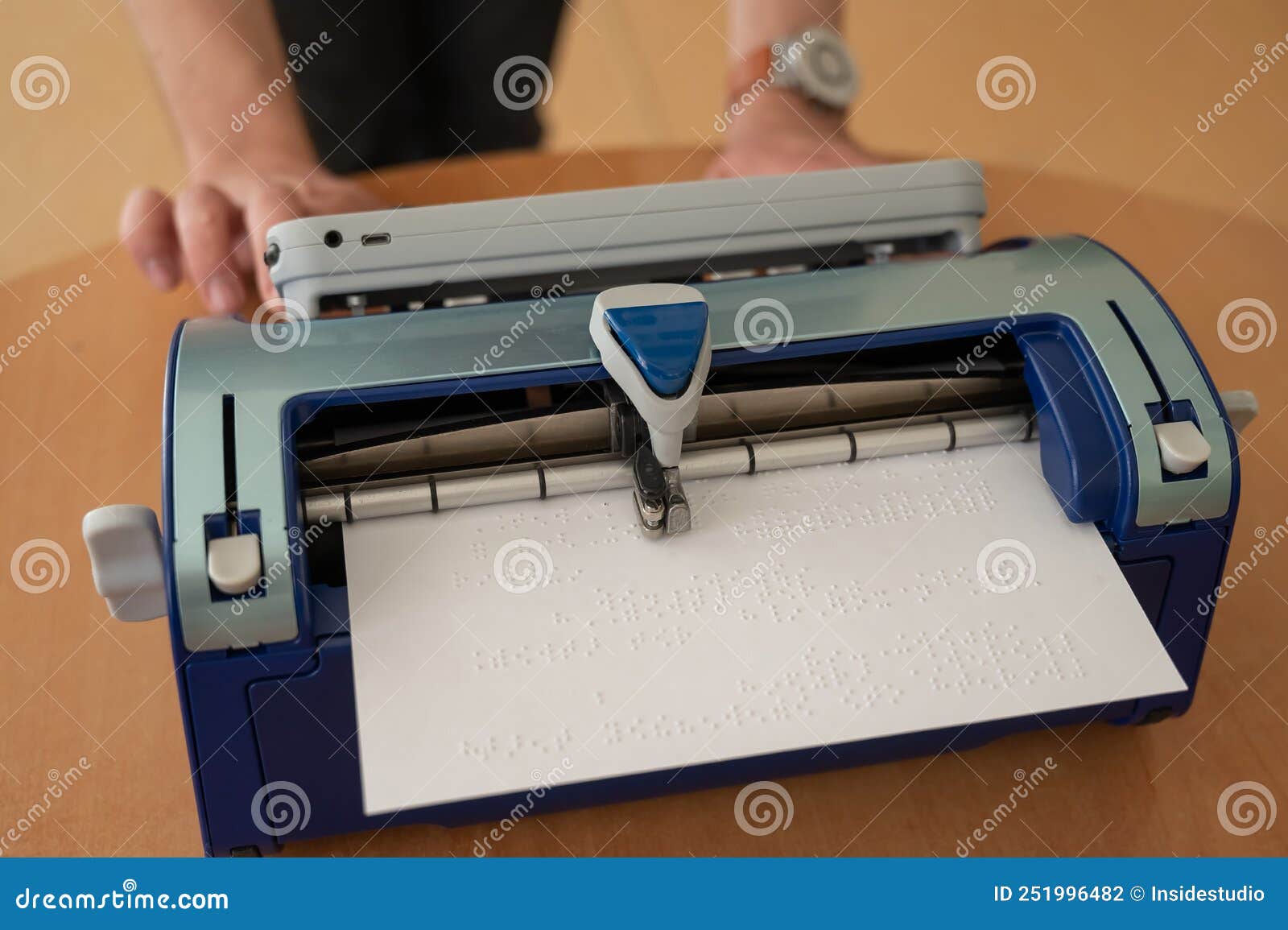 Blind Man Using Braille Typewriter. Stock Photo - Image of press ...