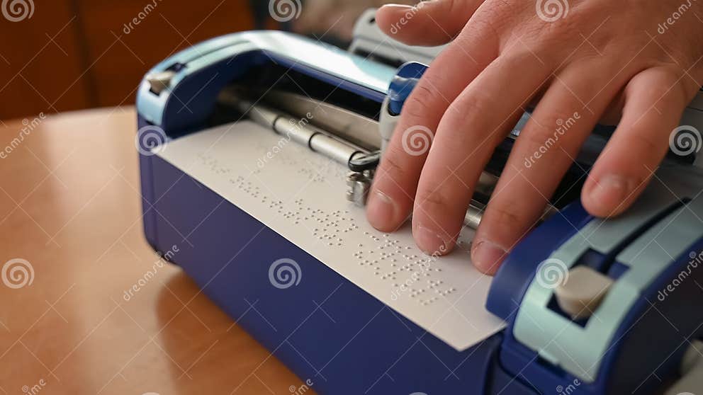 Blind Man Using Braille Typewriter. Stock Image - Image of page ...