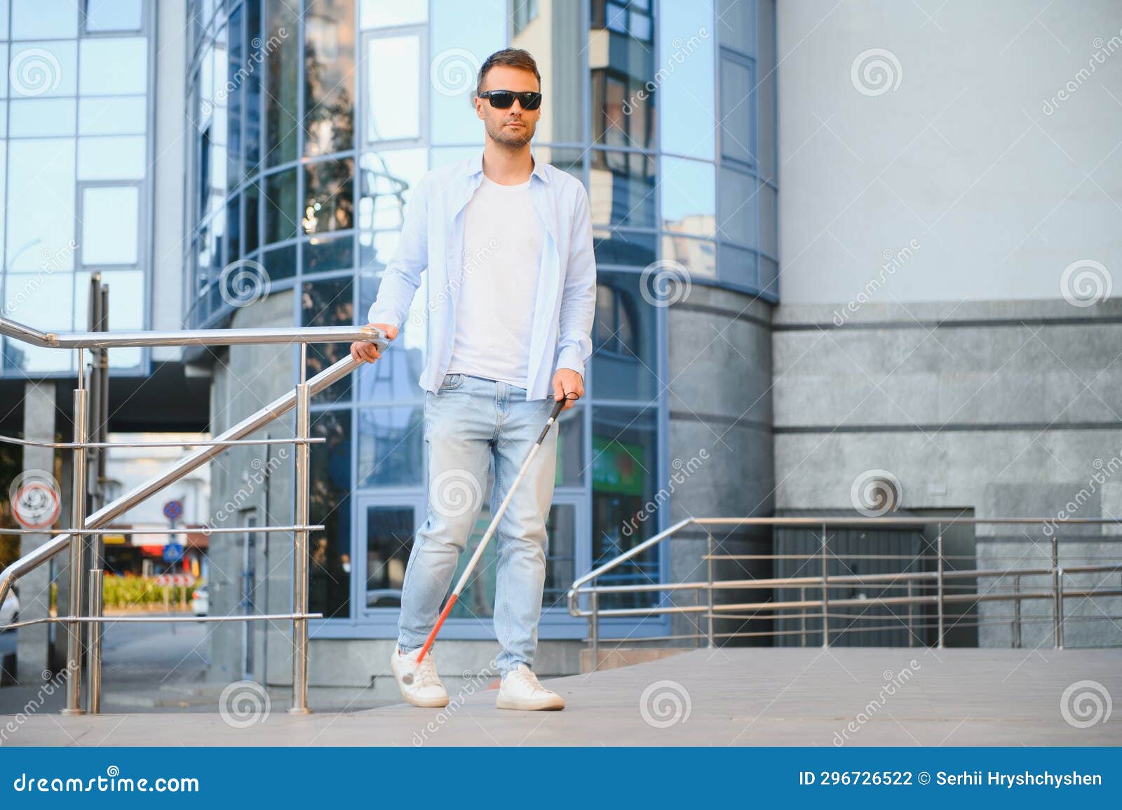 Blind Man. Visually Impaired Man with Walking Stick, Stock Photo ...