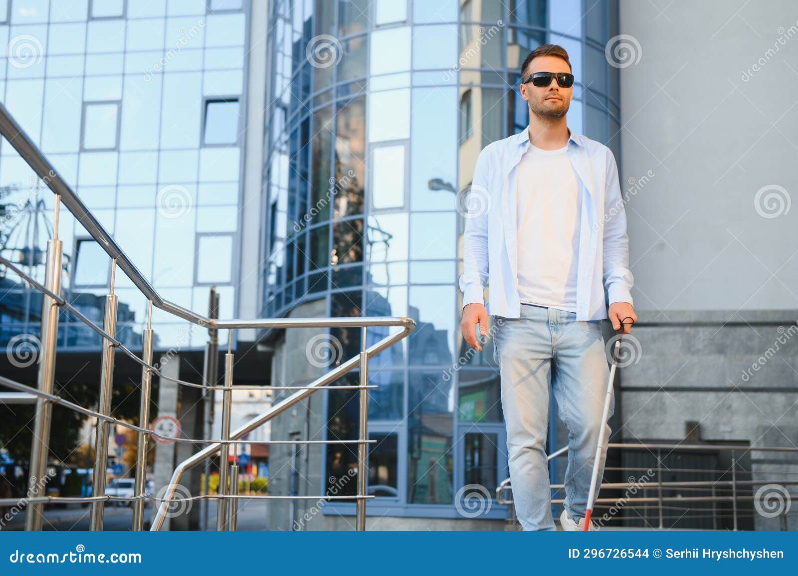 Blind Man. Visually Impaired Man with Walking Stick, Stock Photo ...