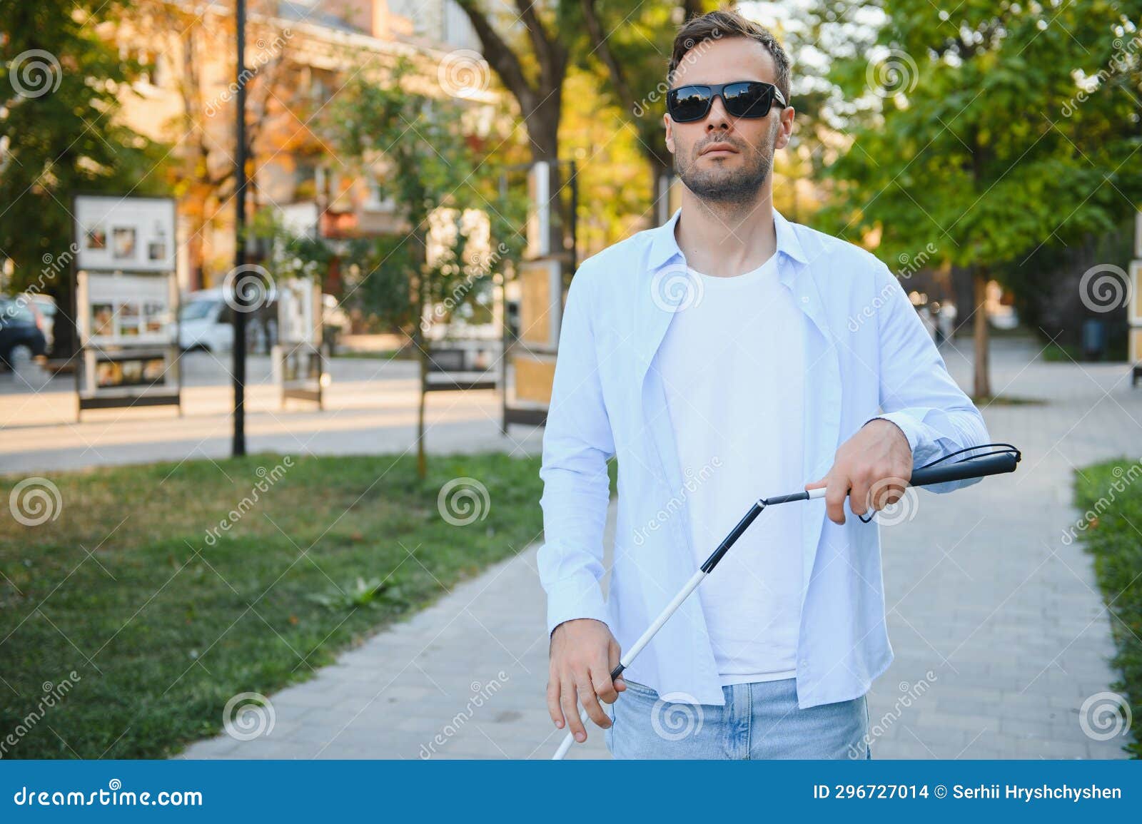 Blind Man. Visually Impaired Man with Walking Stick, Stock Photo ...