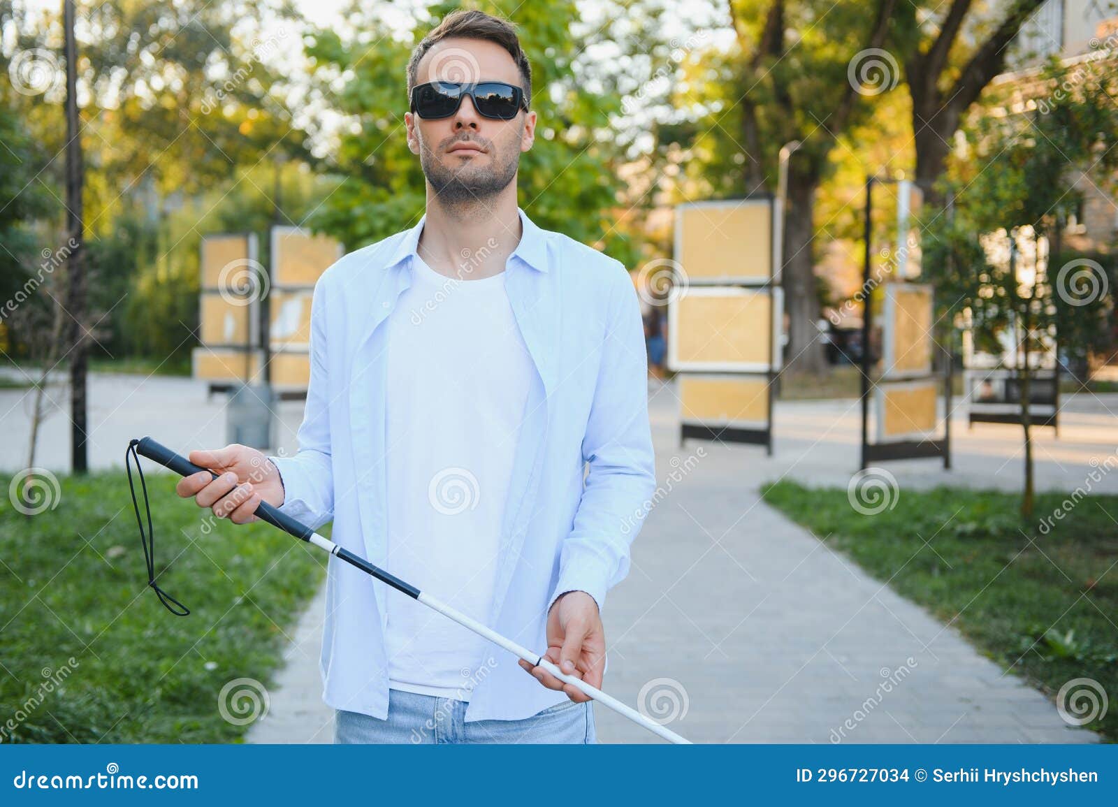 Blind Man. Visually Impaired Man with Walking Stick, Stock Photo ...