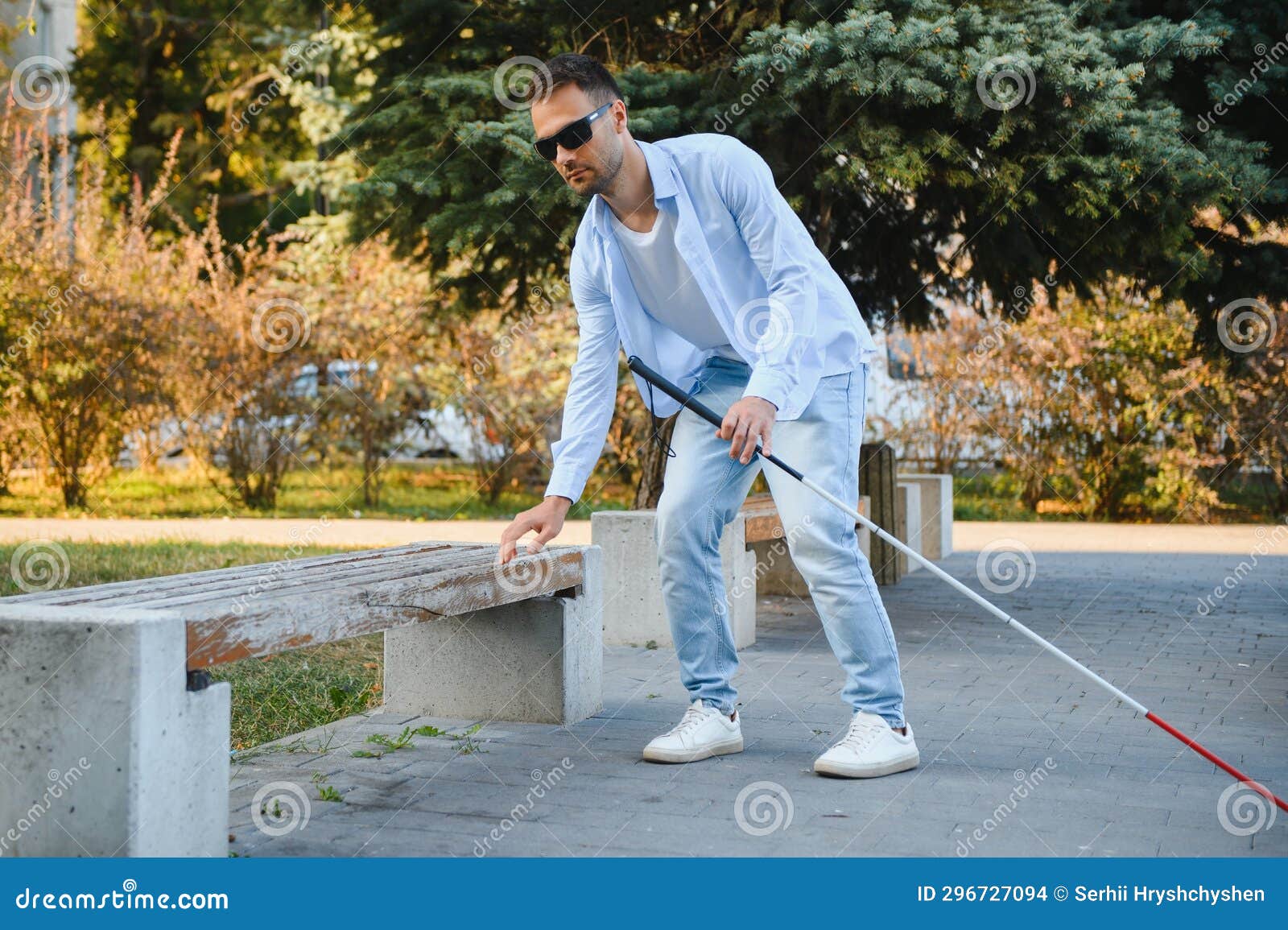 Blind Man. Visually Impaired Man with Walking Stick, Stock Photo ...