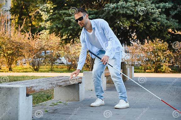 Blind Man. Visually Impaired Man with Walking Stick, Stock Photo ...