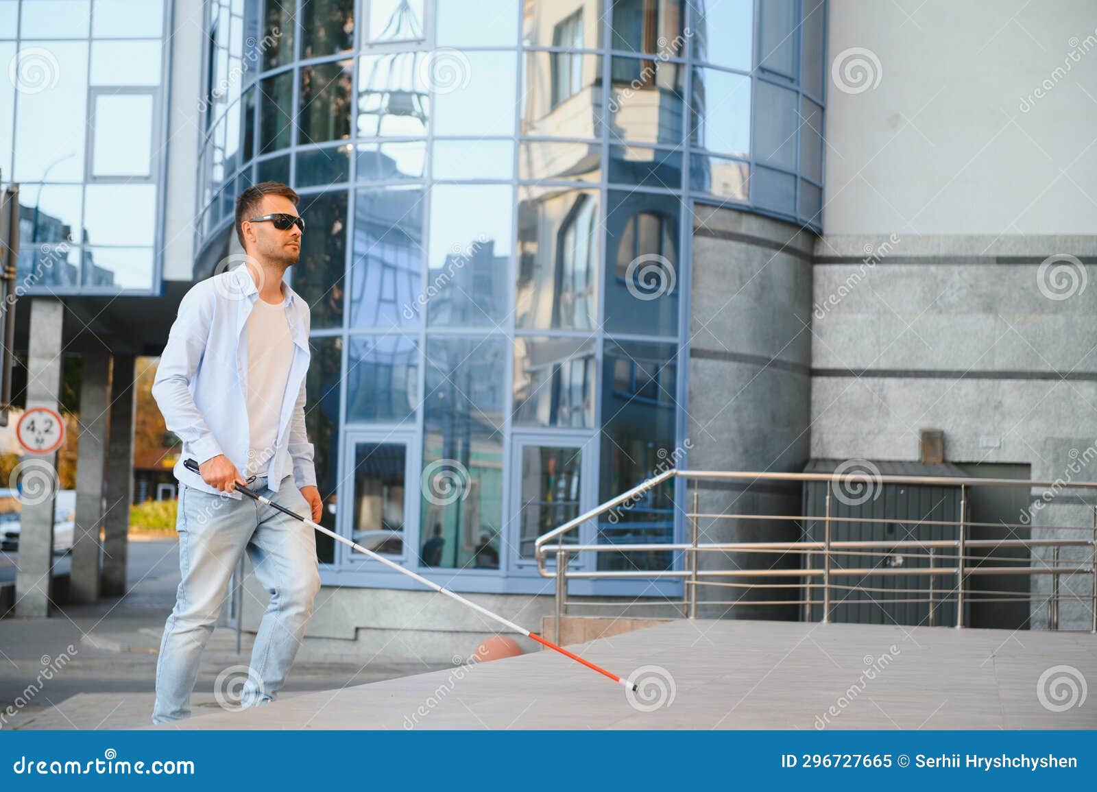 Blind Man. Visually Impaired Man with Walking Stick, Stock Image ...