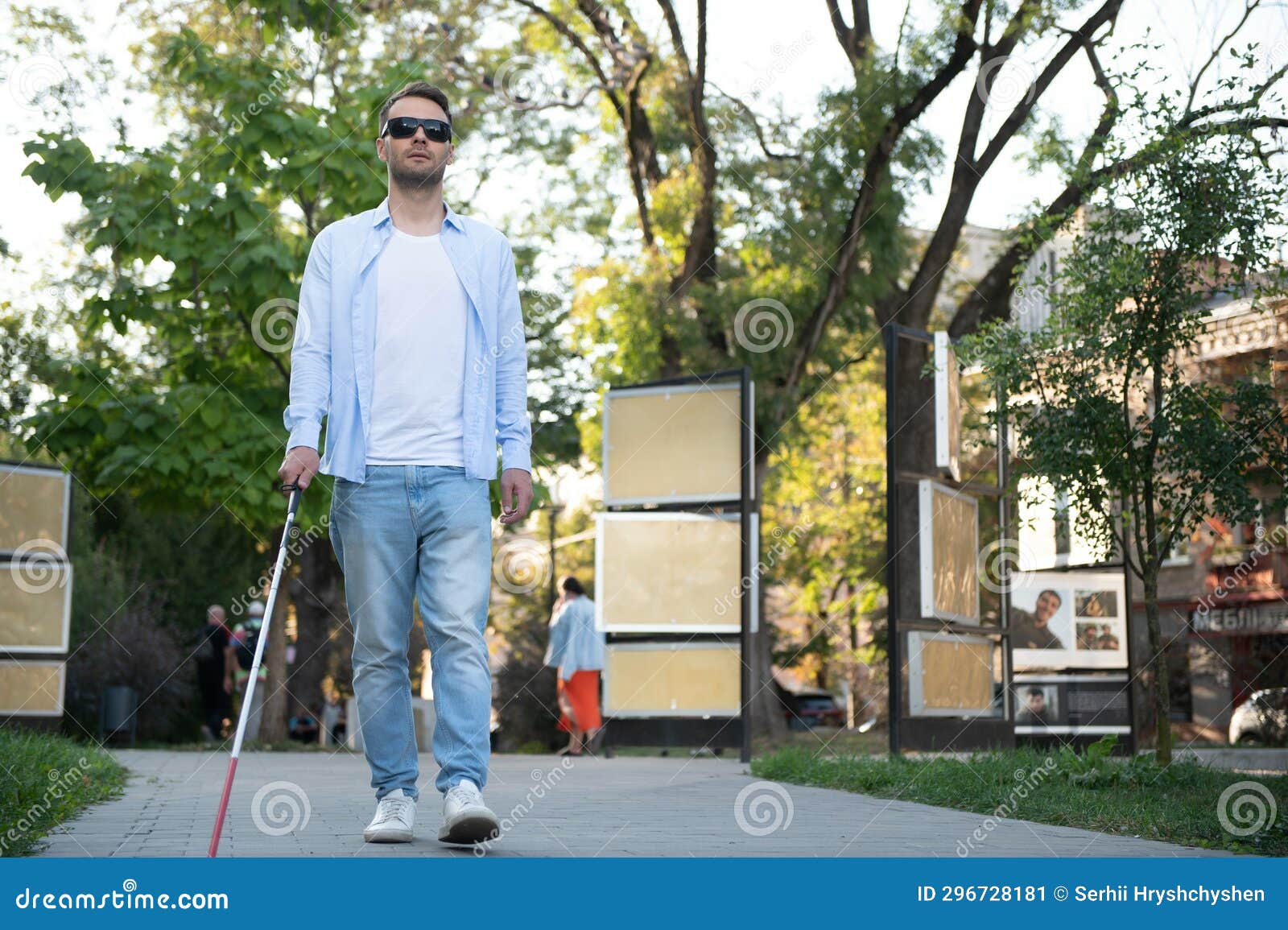 Blind Man. Visually Impaired Man with Walking Stick, Stock Image ...