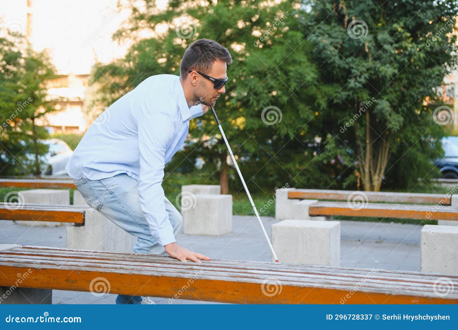 Blind Man. Visually Impaired Man with Walking Stick, Stock Image ...