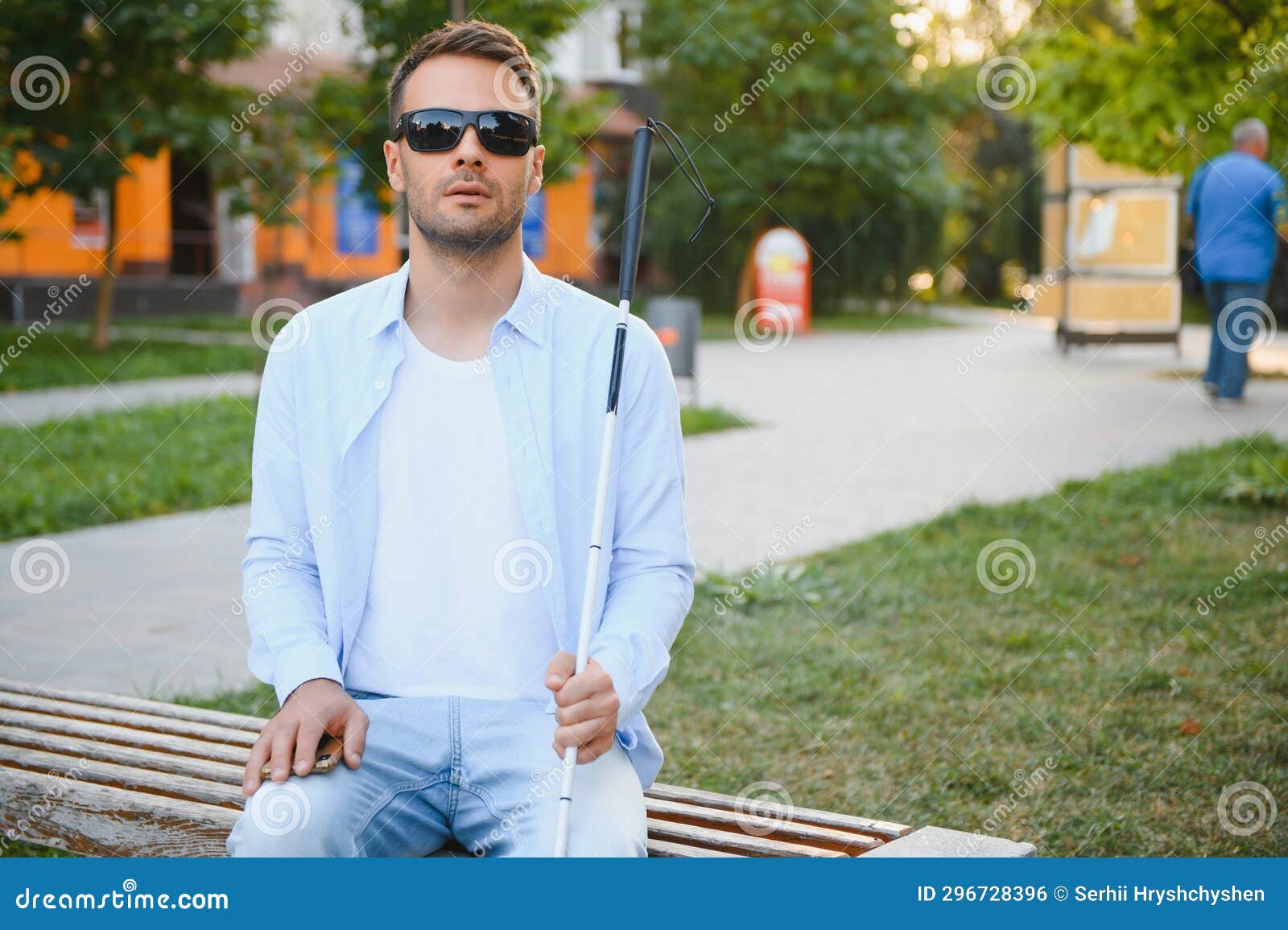 Blind Man. Visually Impaired Man with Walking Stick, Stock Photo ...
