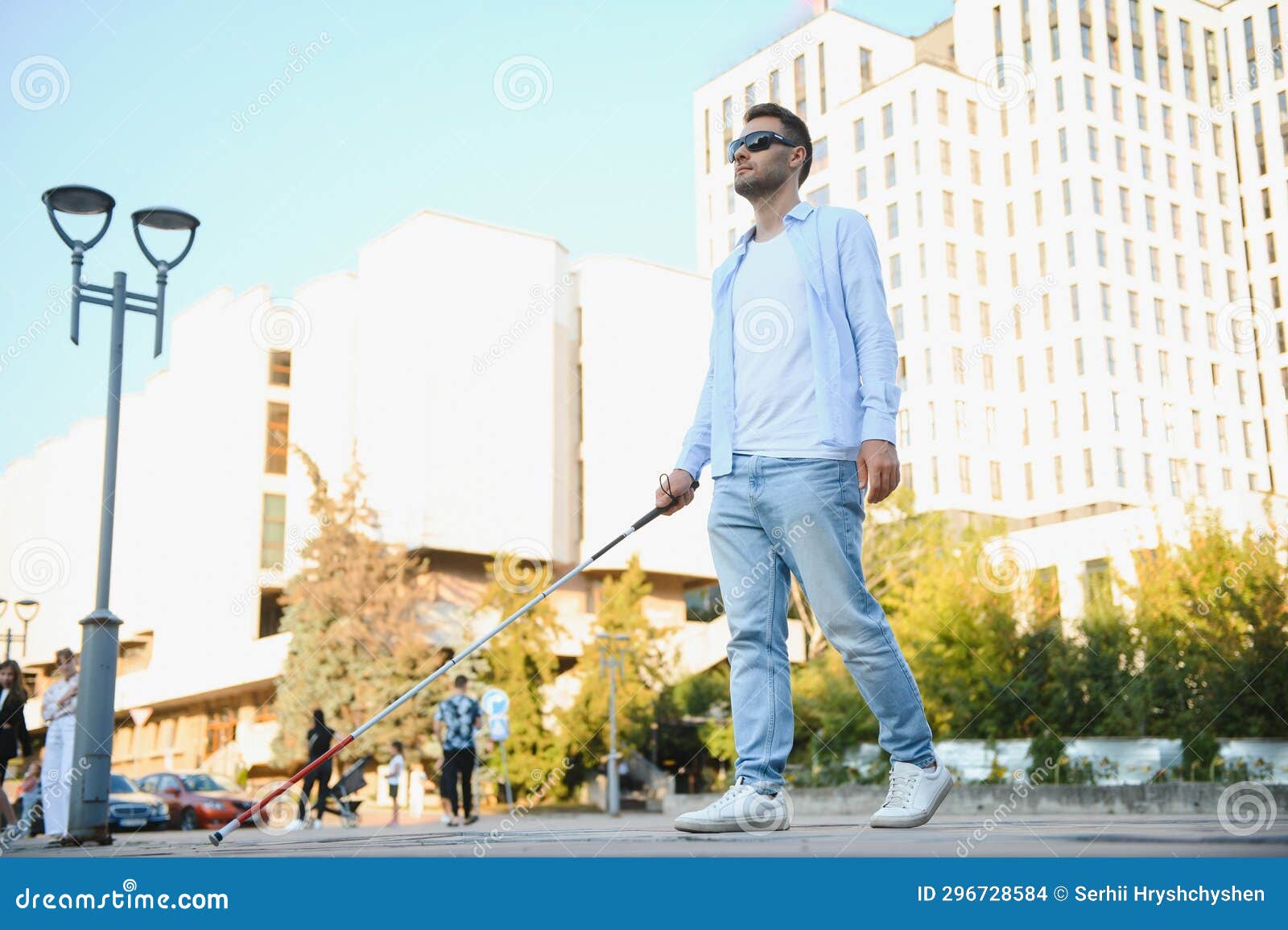 Blind Man. Visually Impaired Man with Walking Stick, Stock Photo ...