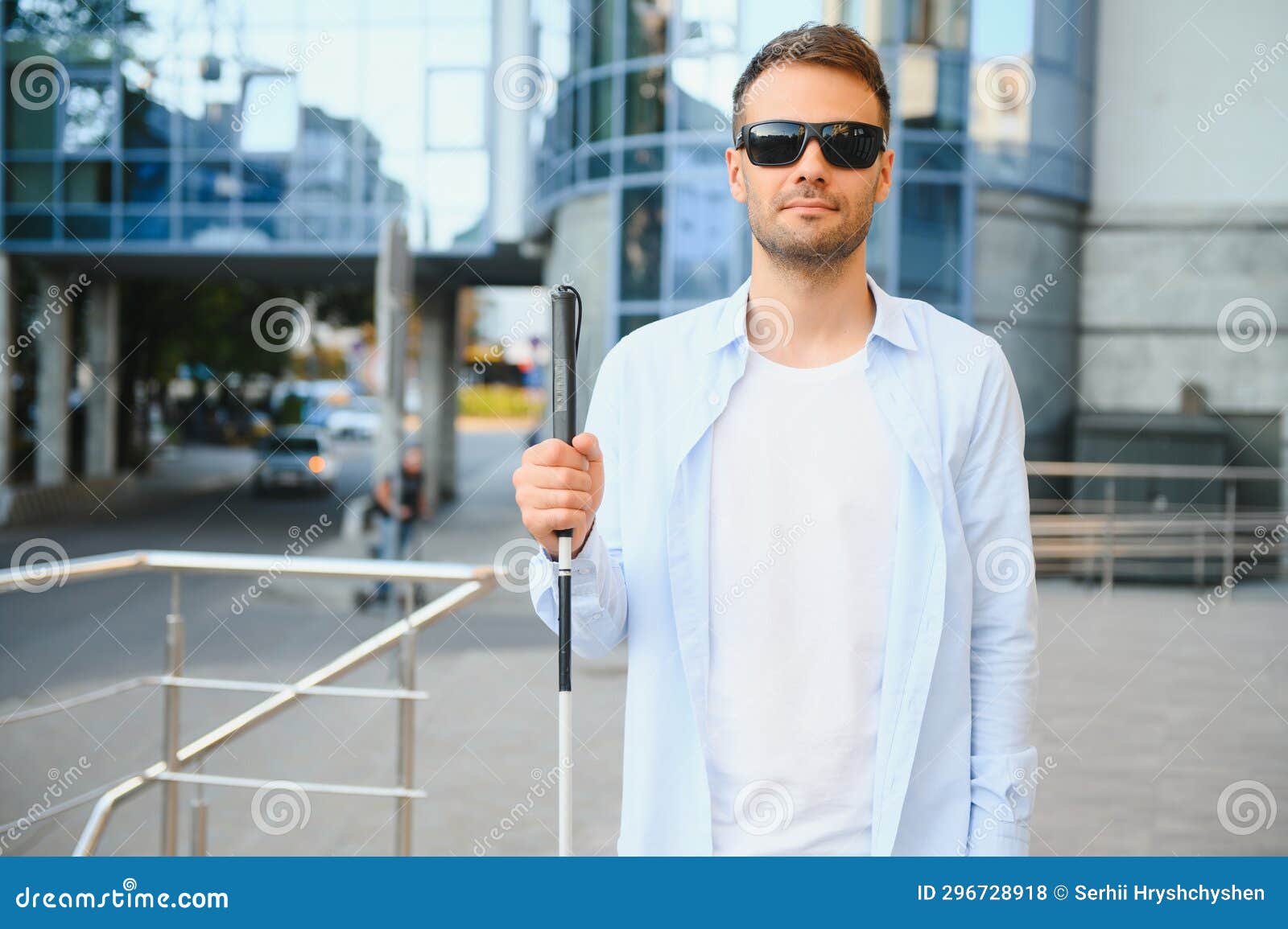 Blind Man. Visually Impaired Man with Walking Stick, Stock Photo ...