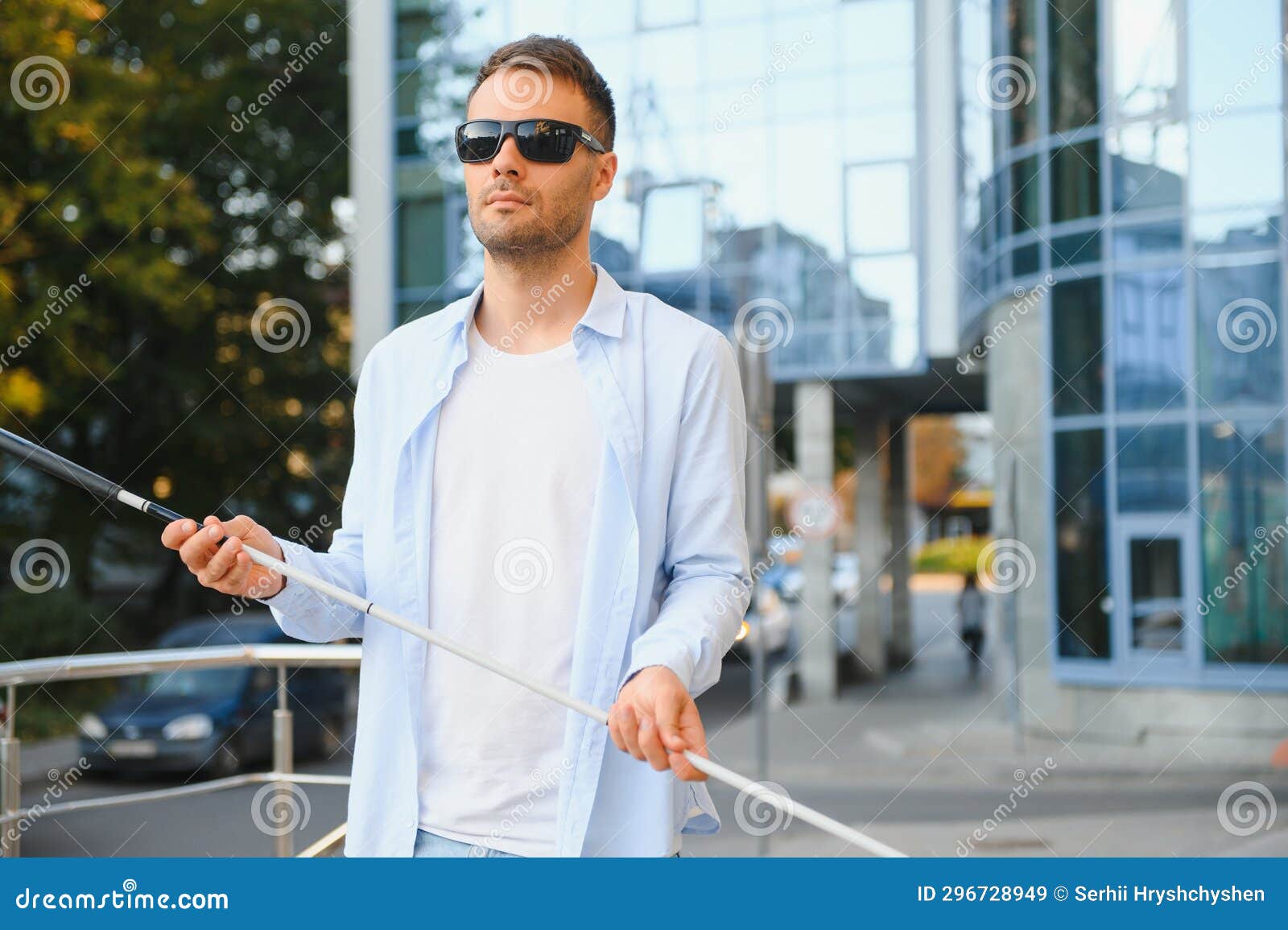 Blind Man. Visually Impaired Man with Walking Stick, Stock Image ...
