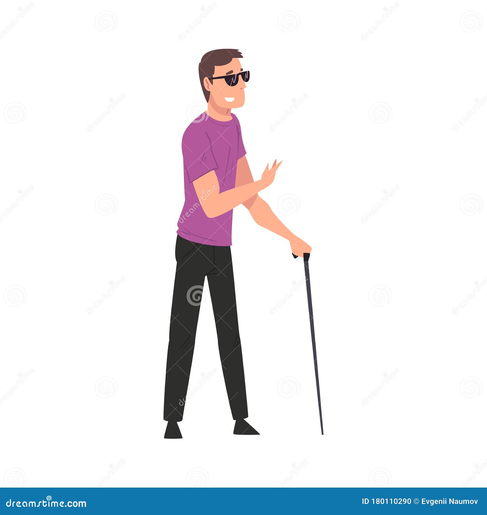 Blind Man Walking with Cane, Disabled Man Enjoying Full Life Vector ...
