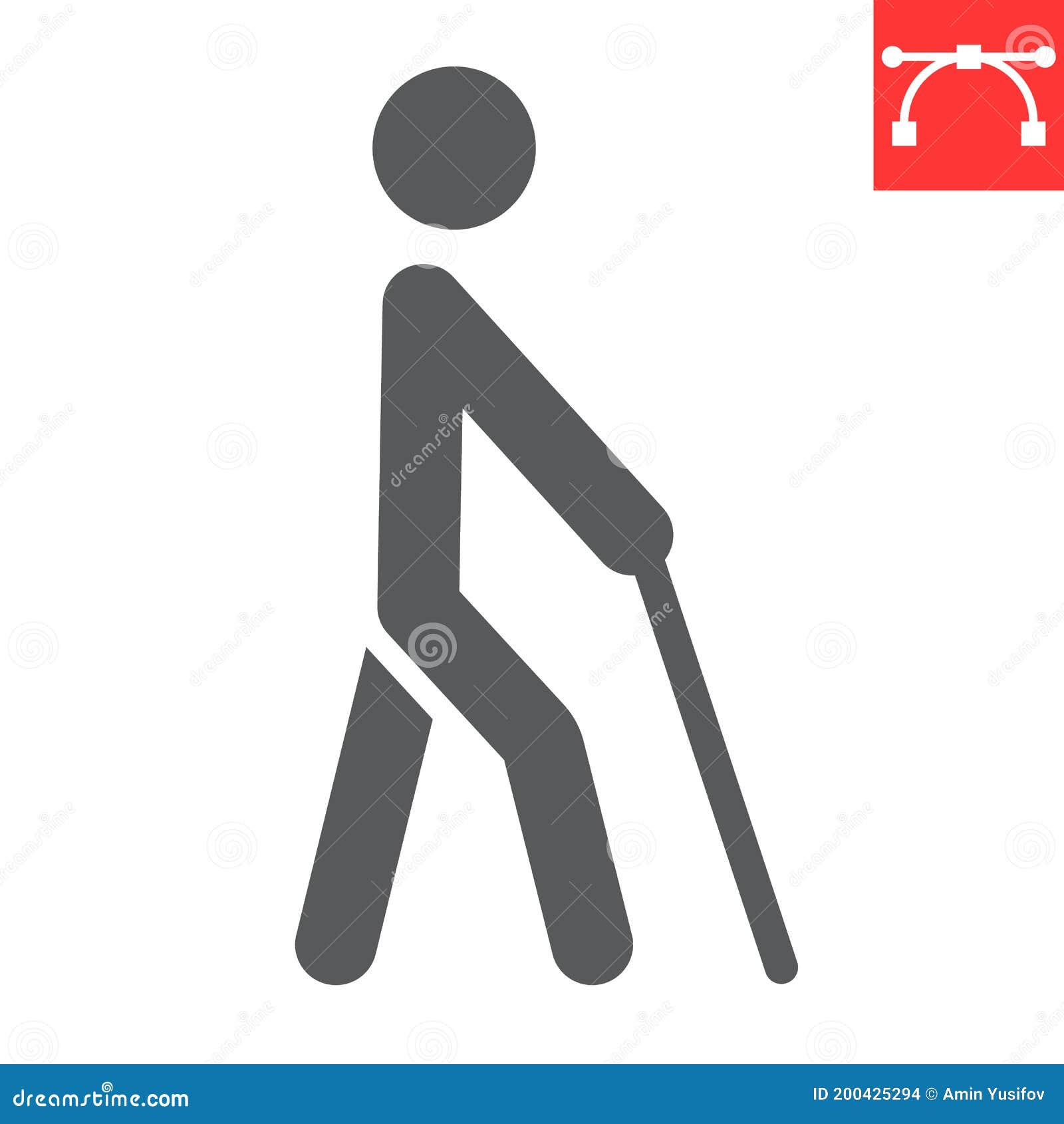 Blind Man with Walking Stick Glyph Icon, Disability and Blindness ...