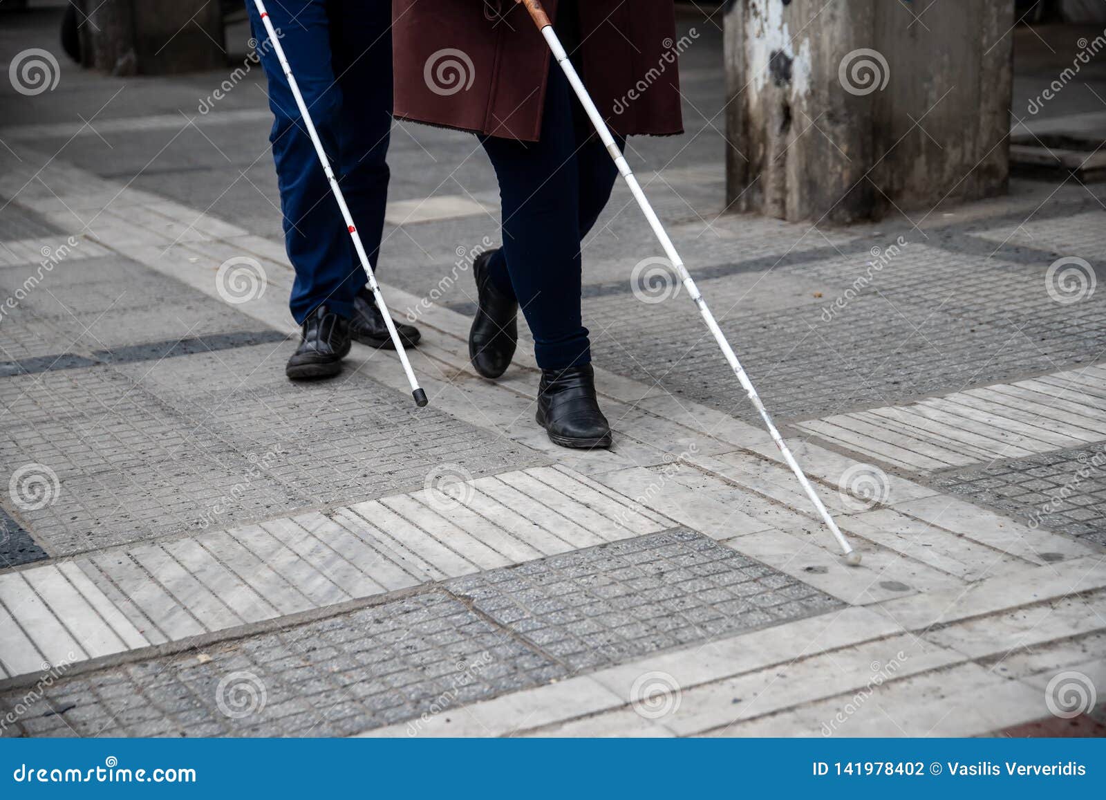 Blind Man and Woman Walking on the Street Stock Photo - Image of ...