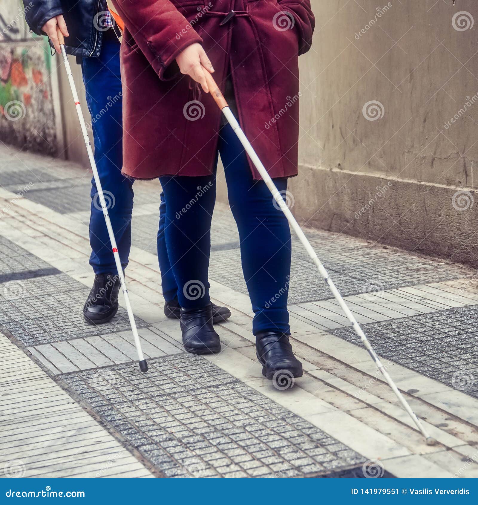 Blind Man and Woman Walking on the Street Stock Image - Image of people ...