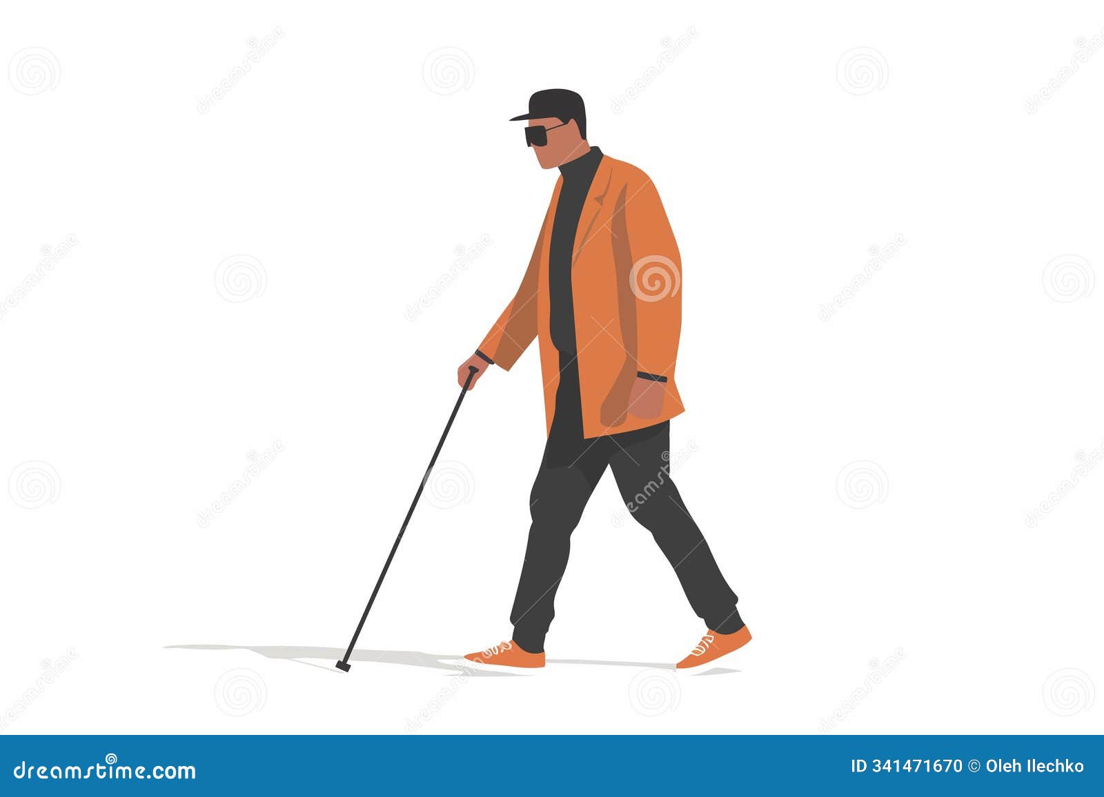 Blind Person with Stick Isolated Stock Vector - Illustration of female ...