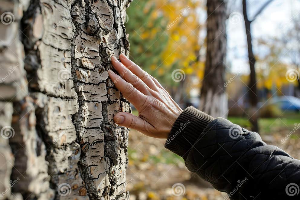 Blind Person Touching Tree Bark in a Park Setting Stock Illustration ...