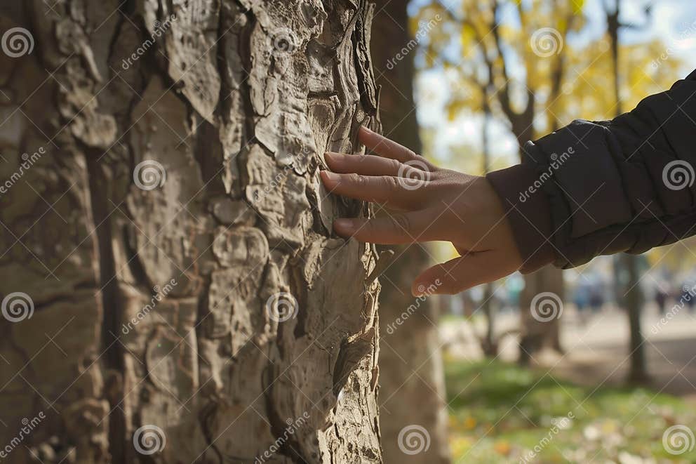 Blind Person Touching Tree Bark in a Park Setting Stock Illustration ...