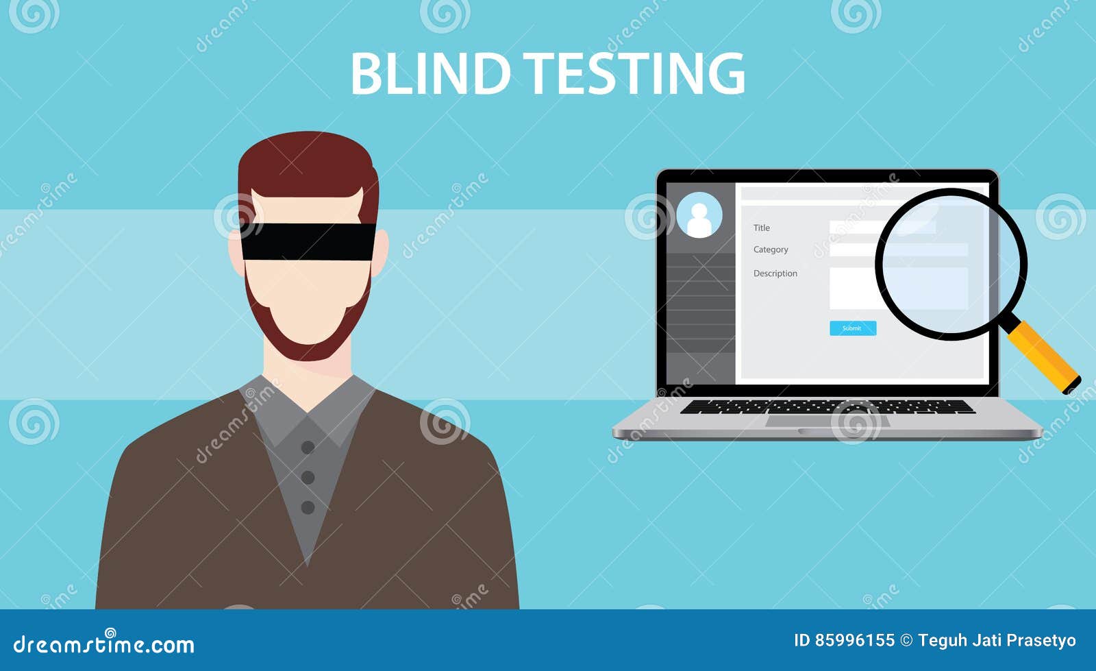 Blind Test Testing Illustration with a Notebook , Magnifying Glass and ...