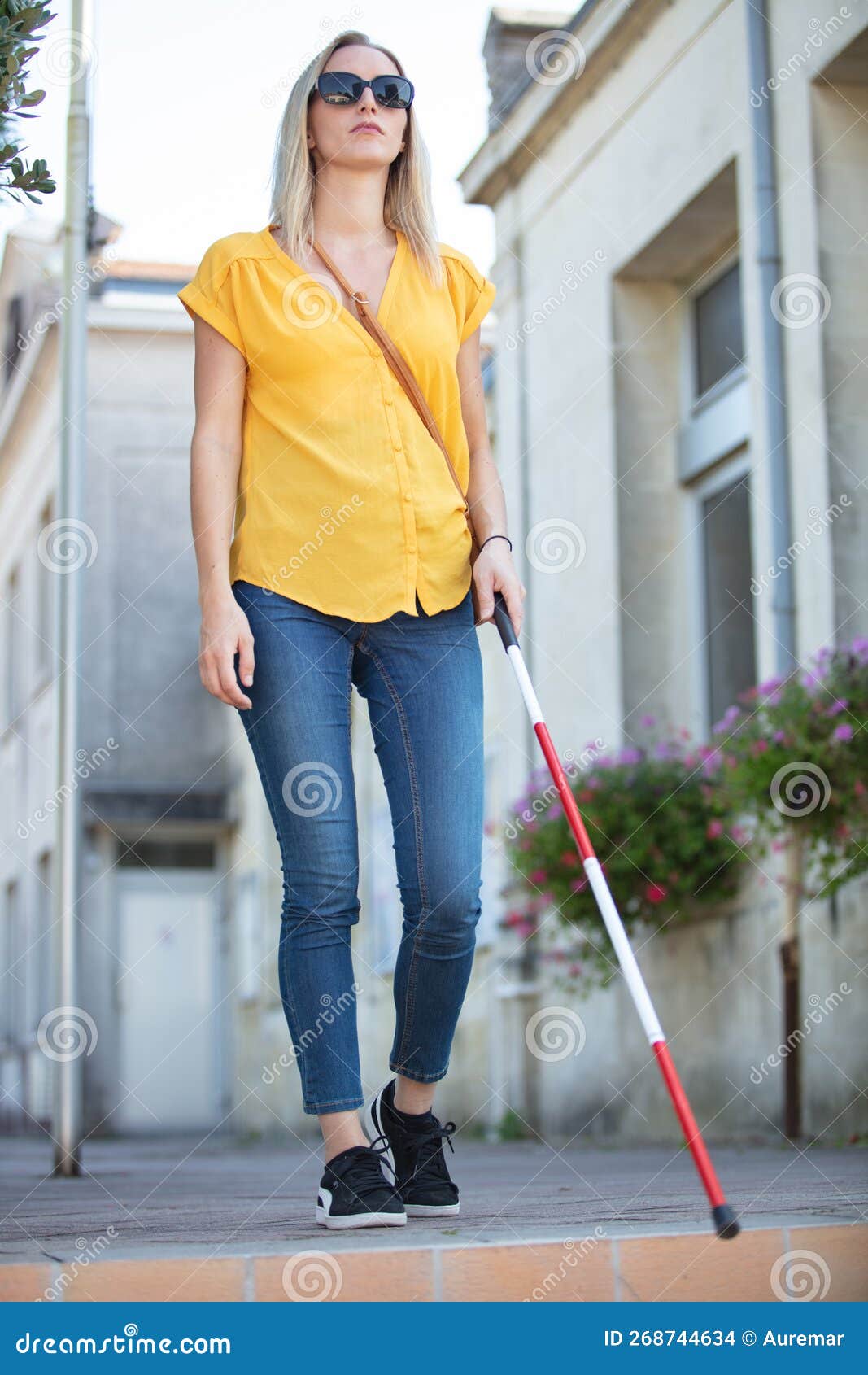 Blind Woman Walking on Sidewalk Stock Photo - Image of street, oneself ...