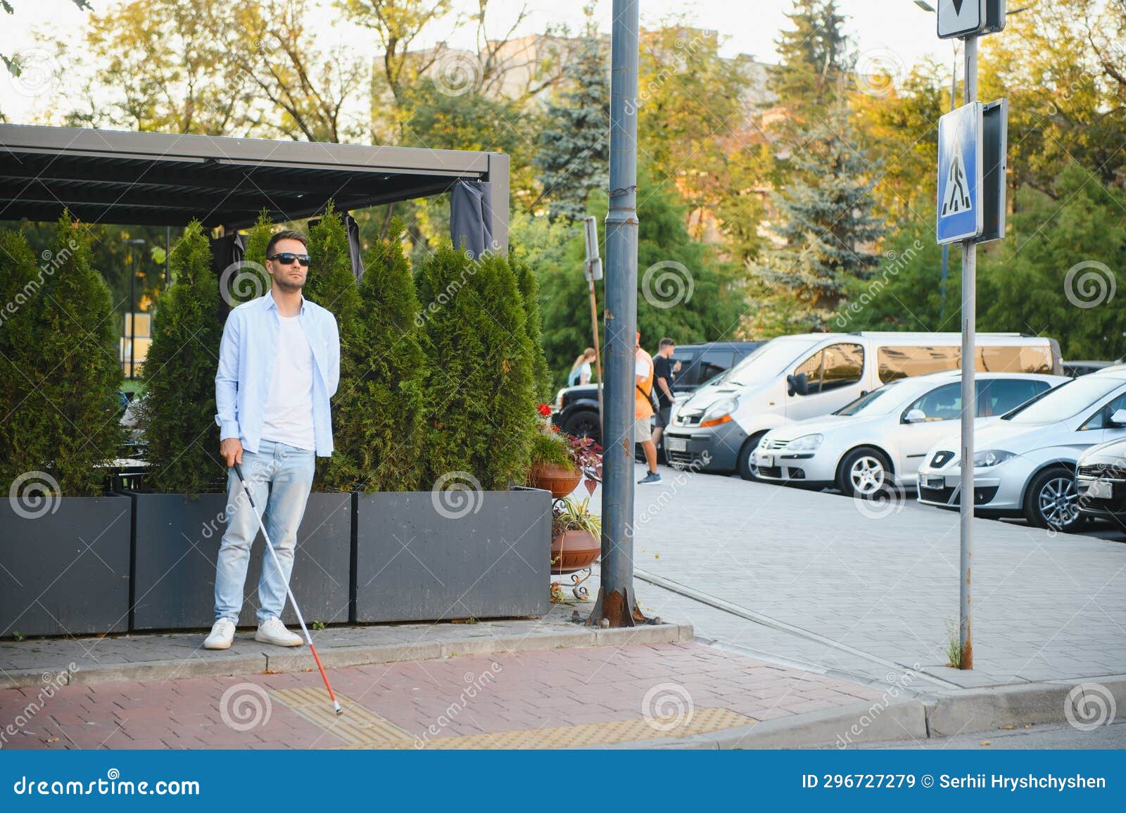 Blinded Man Waiting for Bus at a Bus Station Stock Image - Image of ...