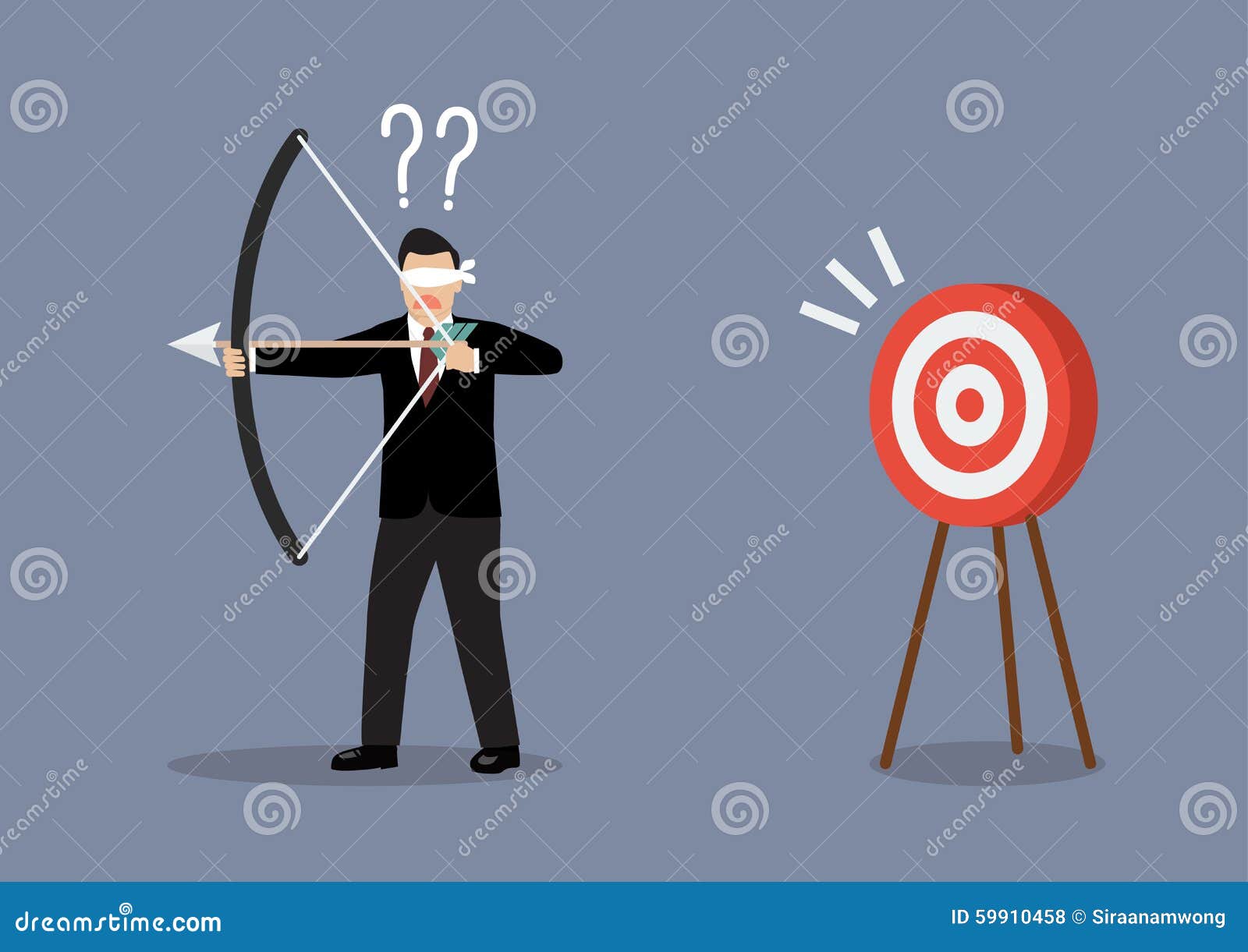 Blindfold Businessman Look for Target in Wrong Direction Stock Vector ...