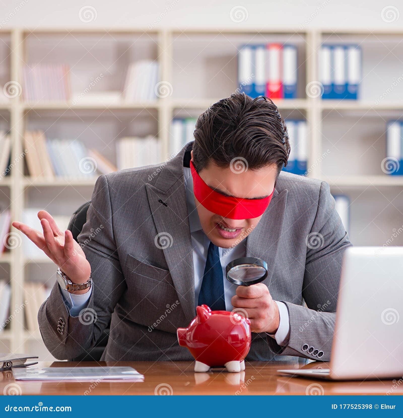 Blindfold Businessman Sitting at Desk in Office Stock Photo - Image of ...